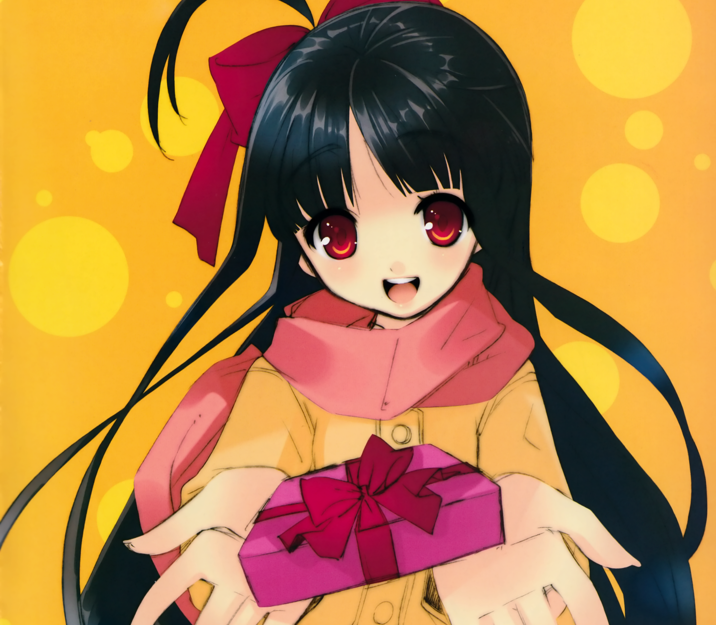 Download Coat Ribbon Red Eyes Scarf Black Hair Long Hair Anime Original ...