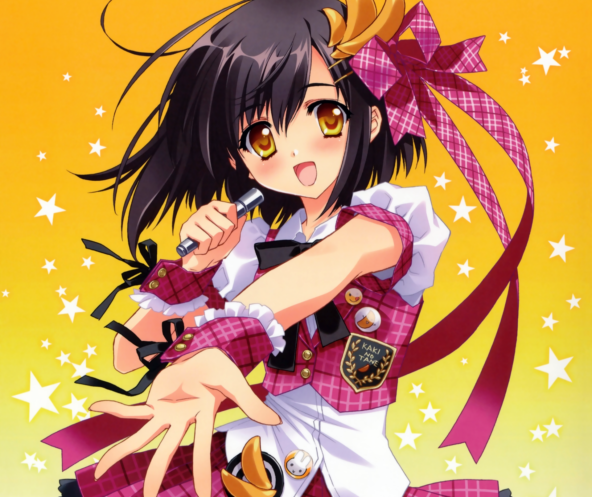 Download Orange Eyes Star Bow (Clothing) Blush Smile Microphone Black ...