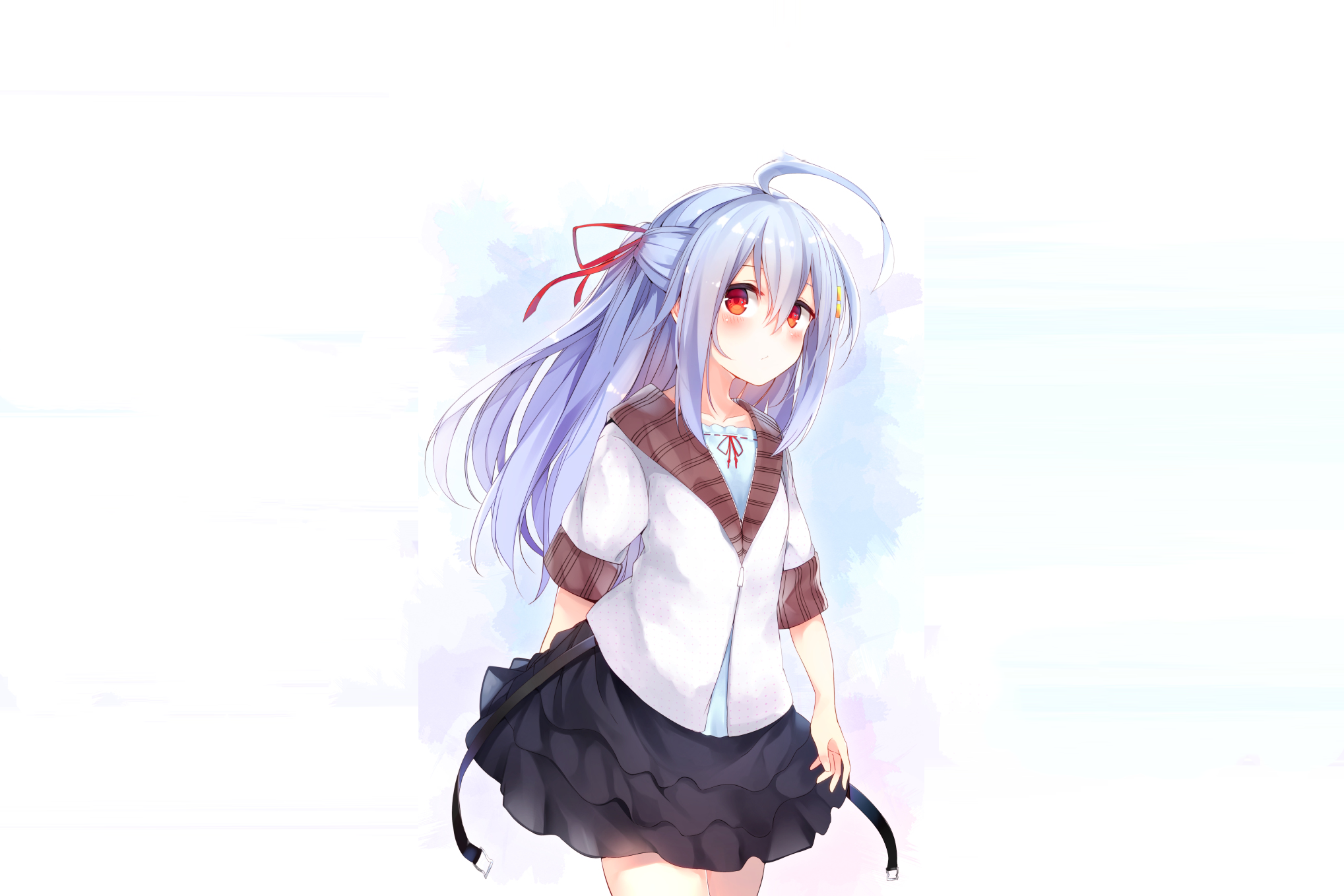 Download Long Hair Red Eyes Blue Hair School Uniform Anime Girl Anime ...
