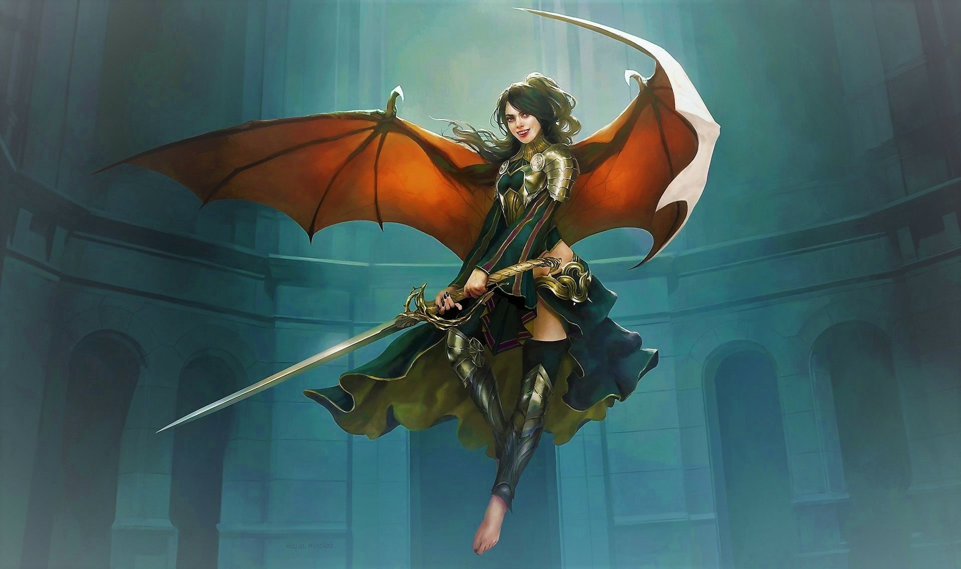 Dark Fantasy Warrior: HD Wallpaper of a Fiery Winged Demoness with ...