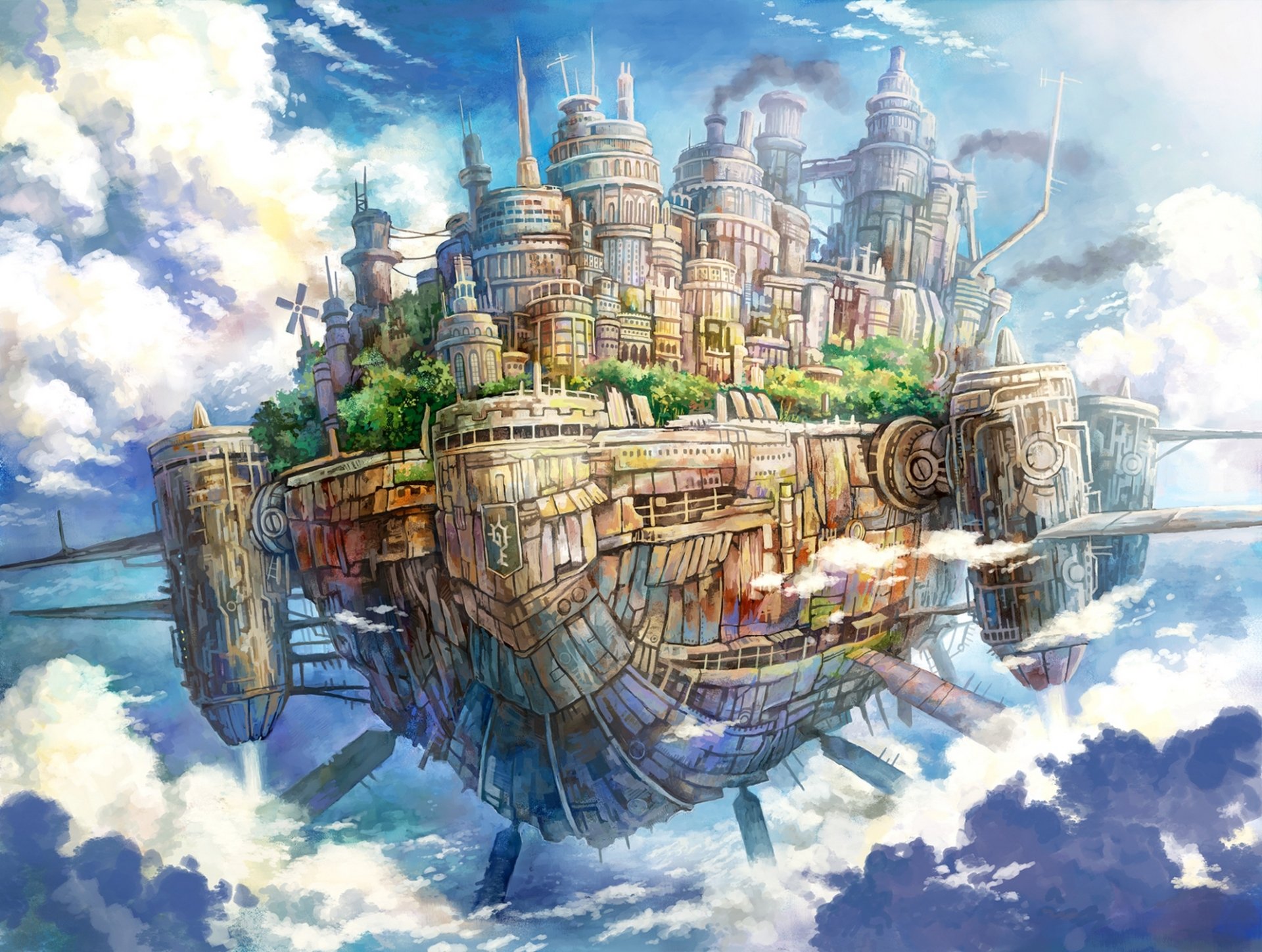 Steampunk Sky City Anime HD Wallpaper