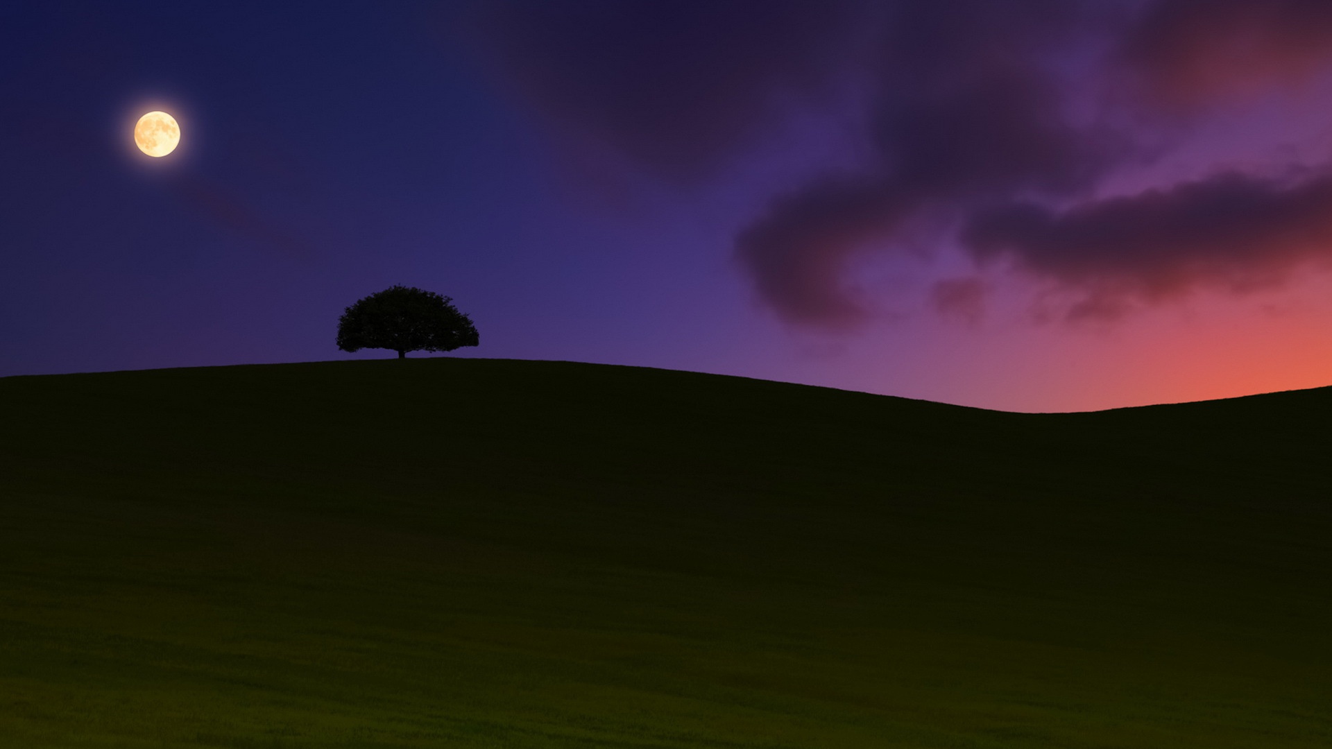 Download Cloud Hill Tree Moon Nature Sunset HD Wallpaper