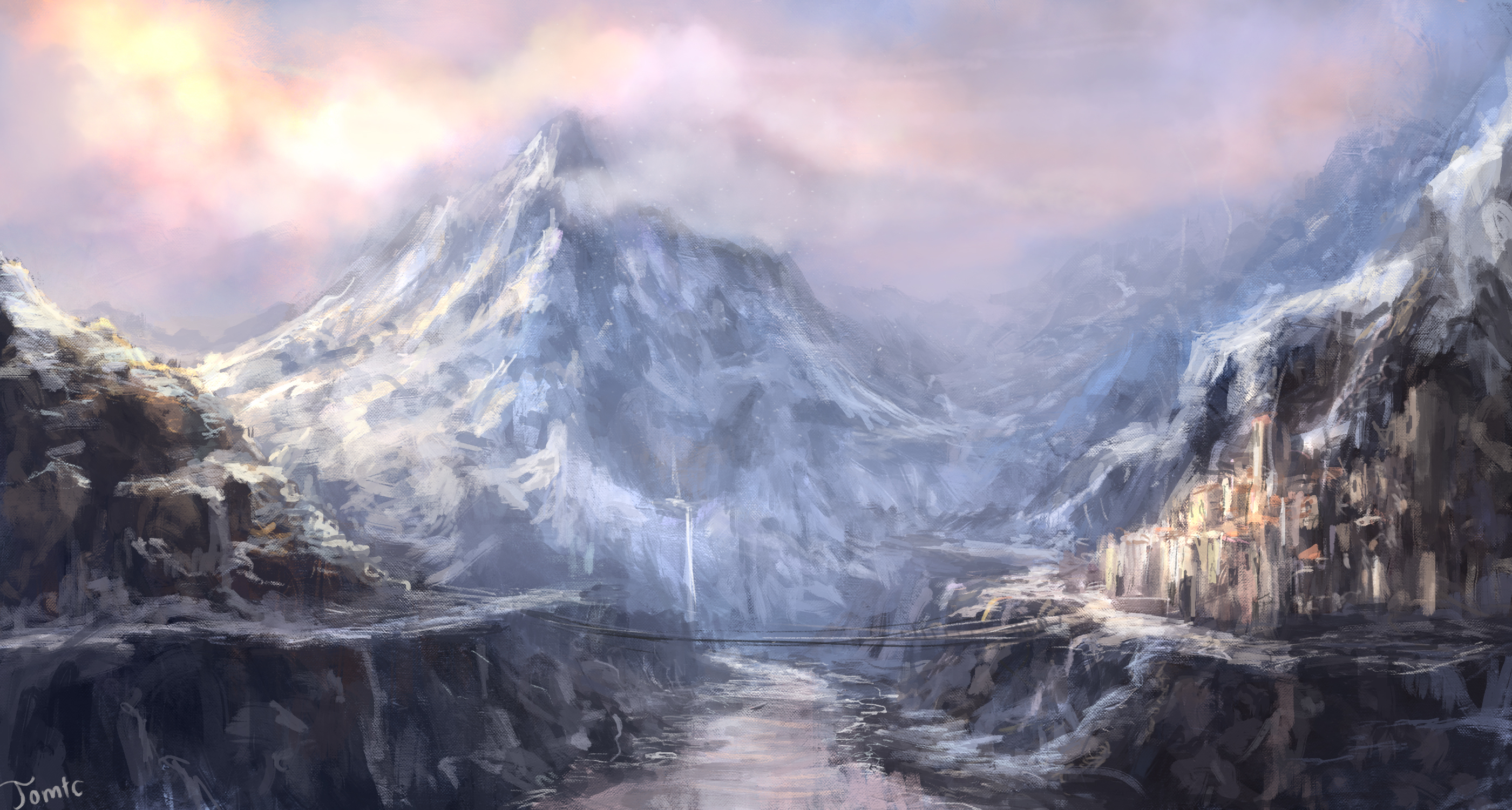 Mystic Mountain Bridge: A Fantasy Cityscape by the River – HD Landscape ...