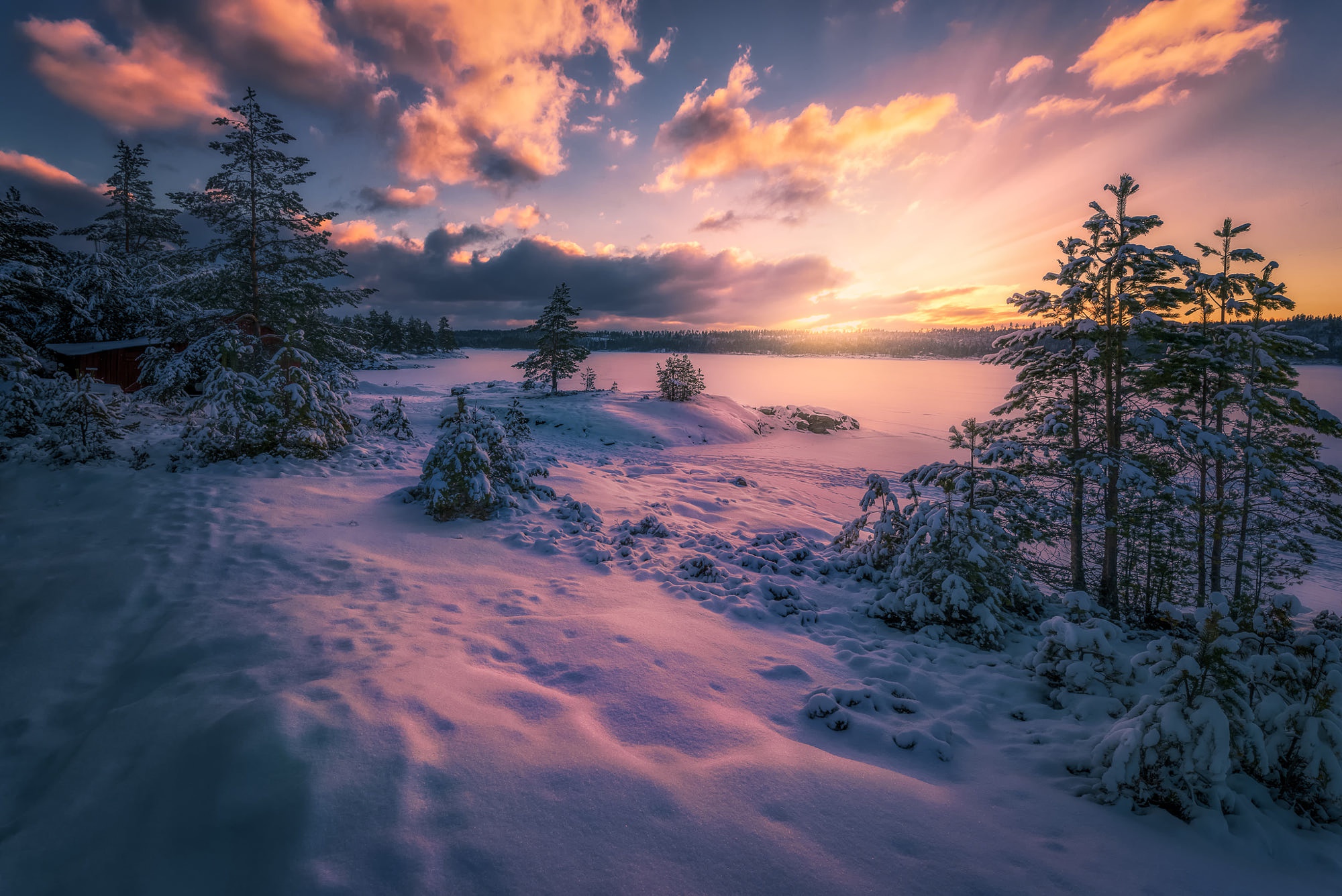 Download Sunrise Snow Landscape Nature Winter HD Wallpaper