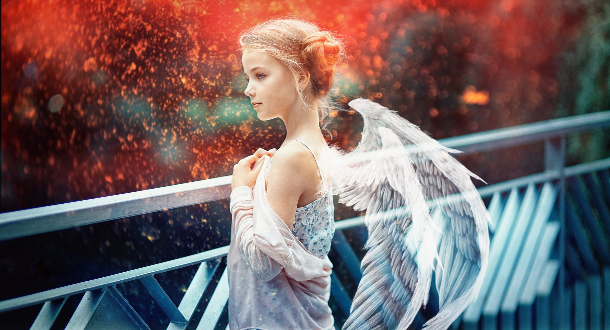 Download Depth Of Field Blue Eyes Blonde Angel Wings Little Girl ...