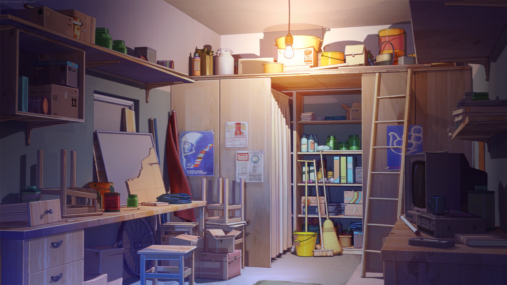 Cozy Anime Workspace: Original HD Room Wallpaper by ArseniXC
