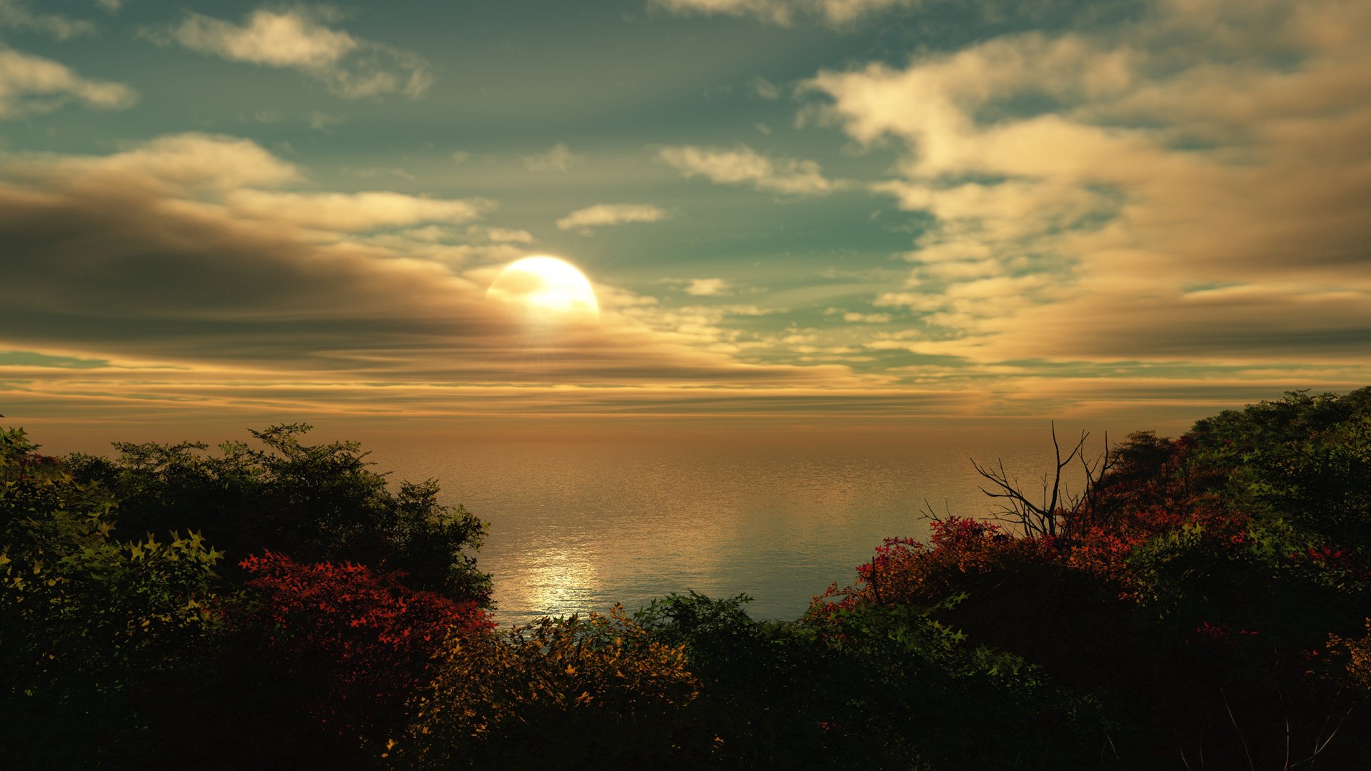 Serene Sunset: A Stunning HD Wallpaper of Nature's Palette