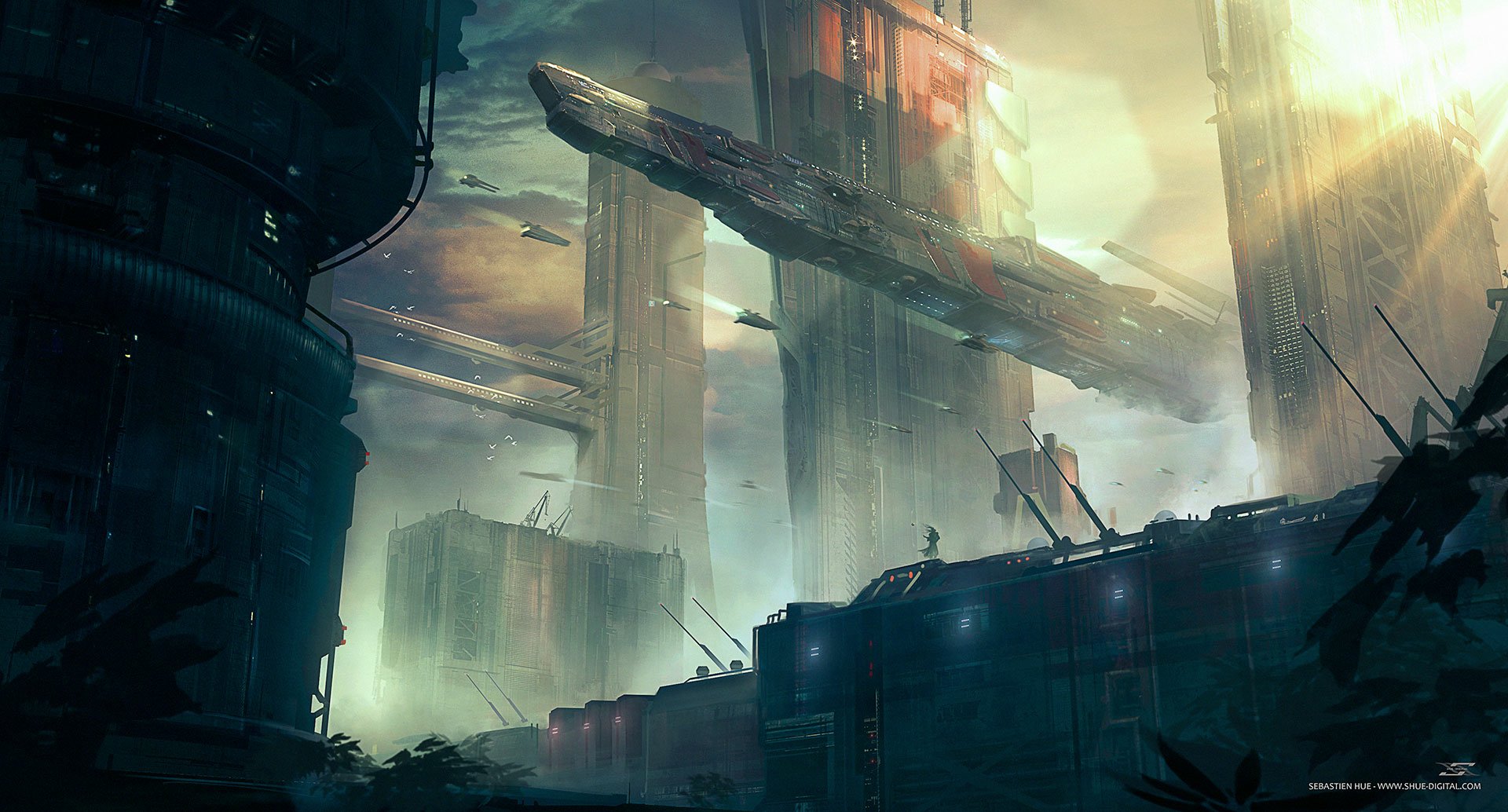 Neo-Citadel Skyport by Sebastien Hue | 1920x1034 | Wallpaper Abyss