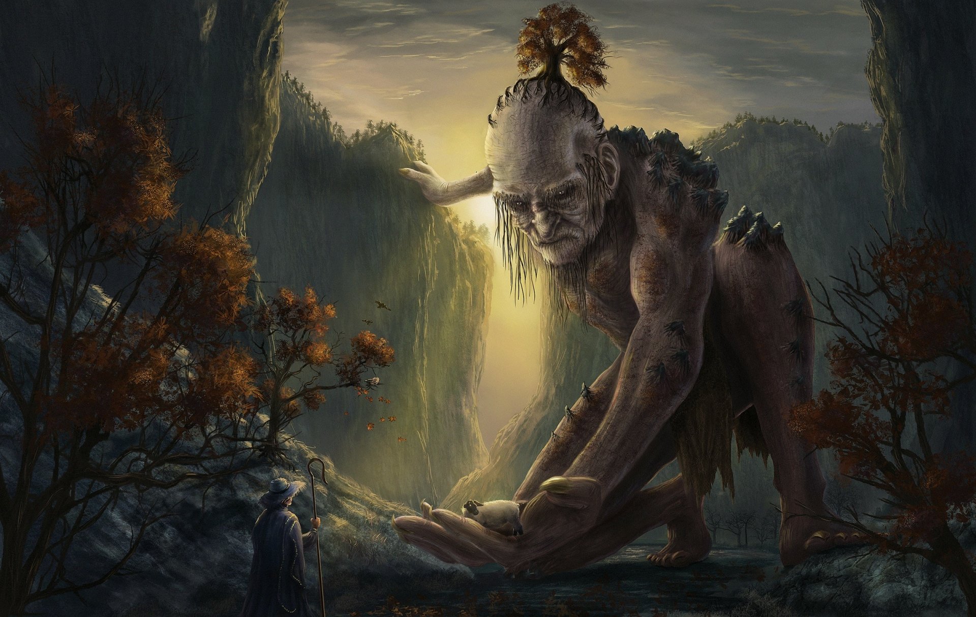 Download Forest Mountain Monster Fantasy Giant HD Wallpaper by Markus ...