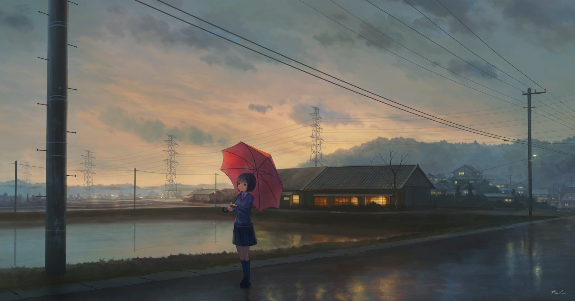 Serene Evening Stroll - Anime HD Wallpaper