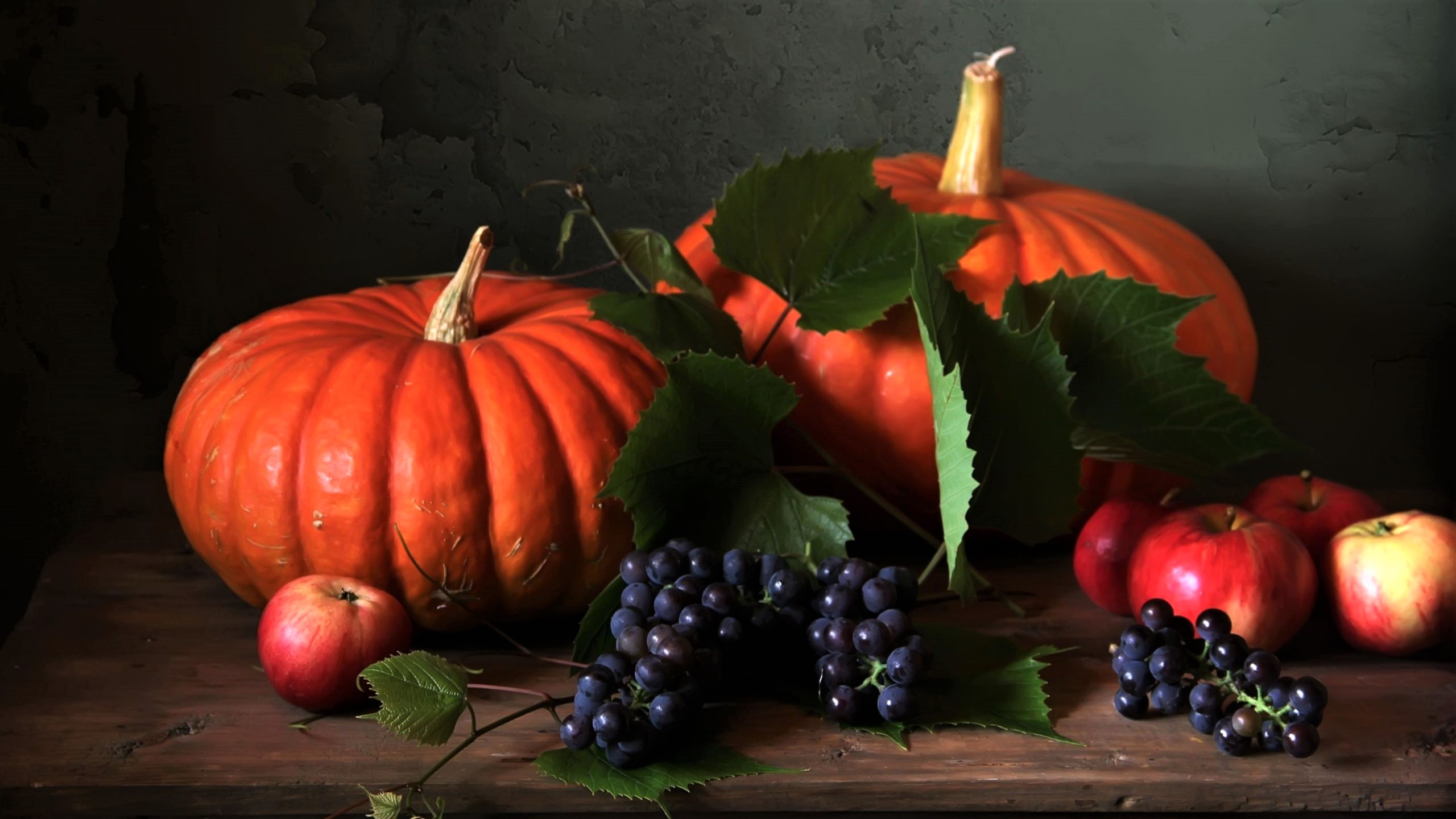 Vibrant Harvest: Grapes, Apples & Pumpkins in Stunning Still Life HD