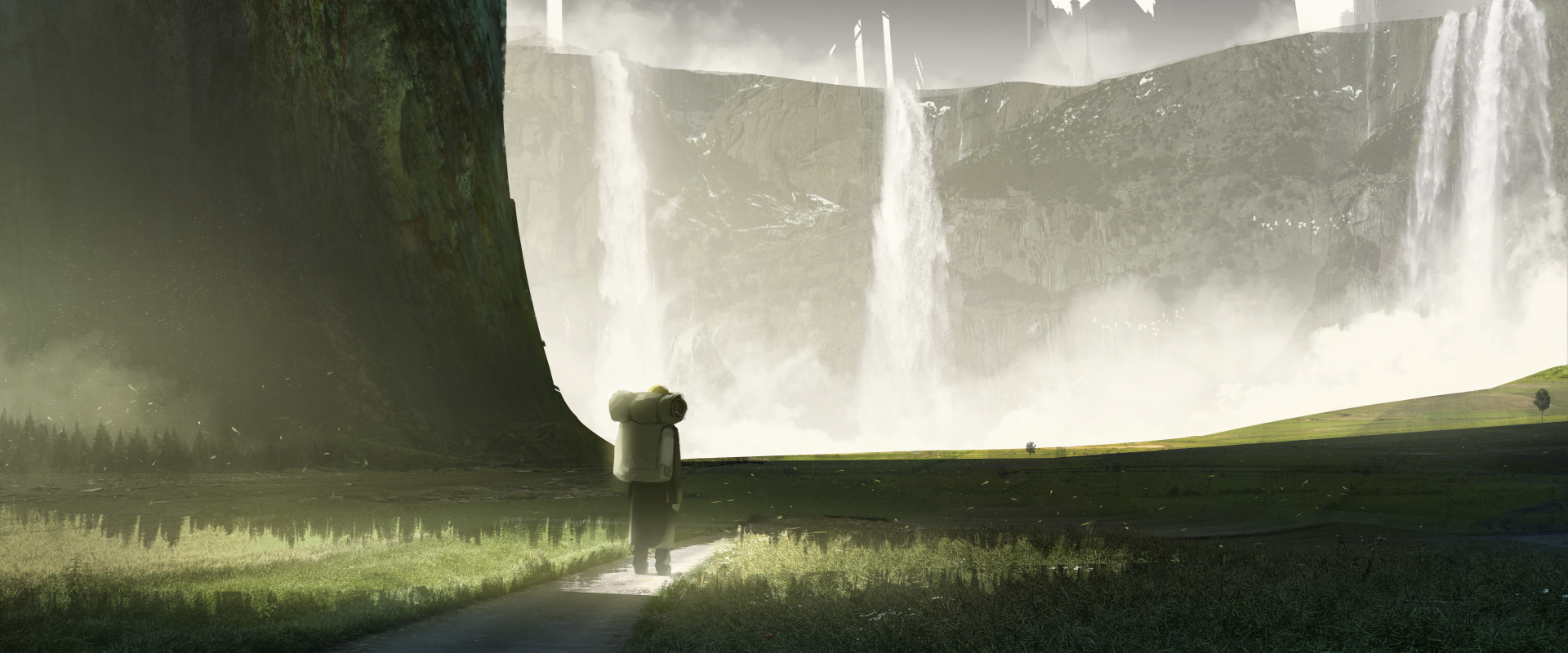 Adventure Awaits: Anime Waterfall Landscape HD Wallpaper by あすてろid ...