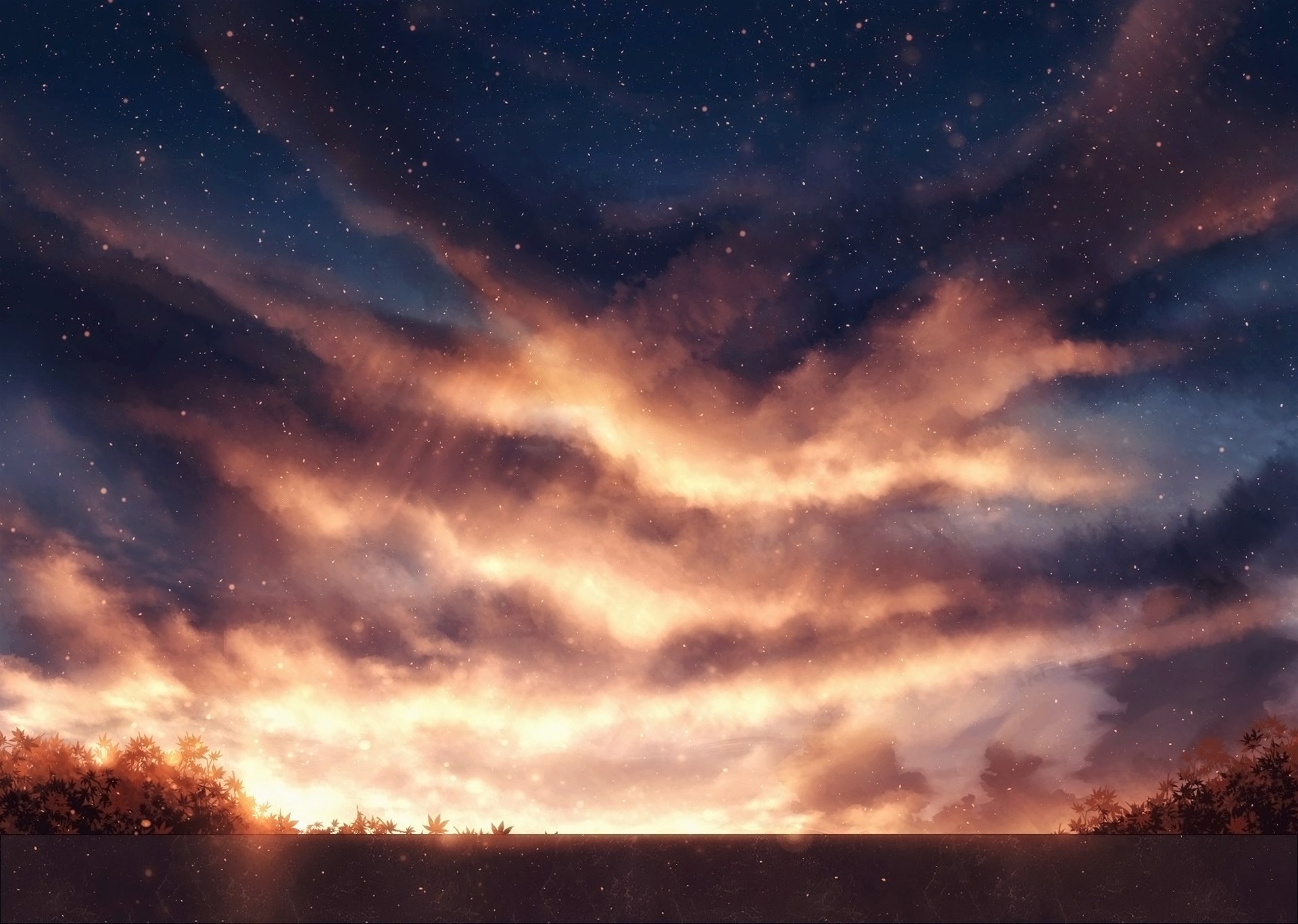 Anime Fantasy Sunset: HD Starry Sky Clouds Wallpaper by CZY