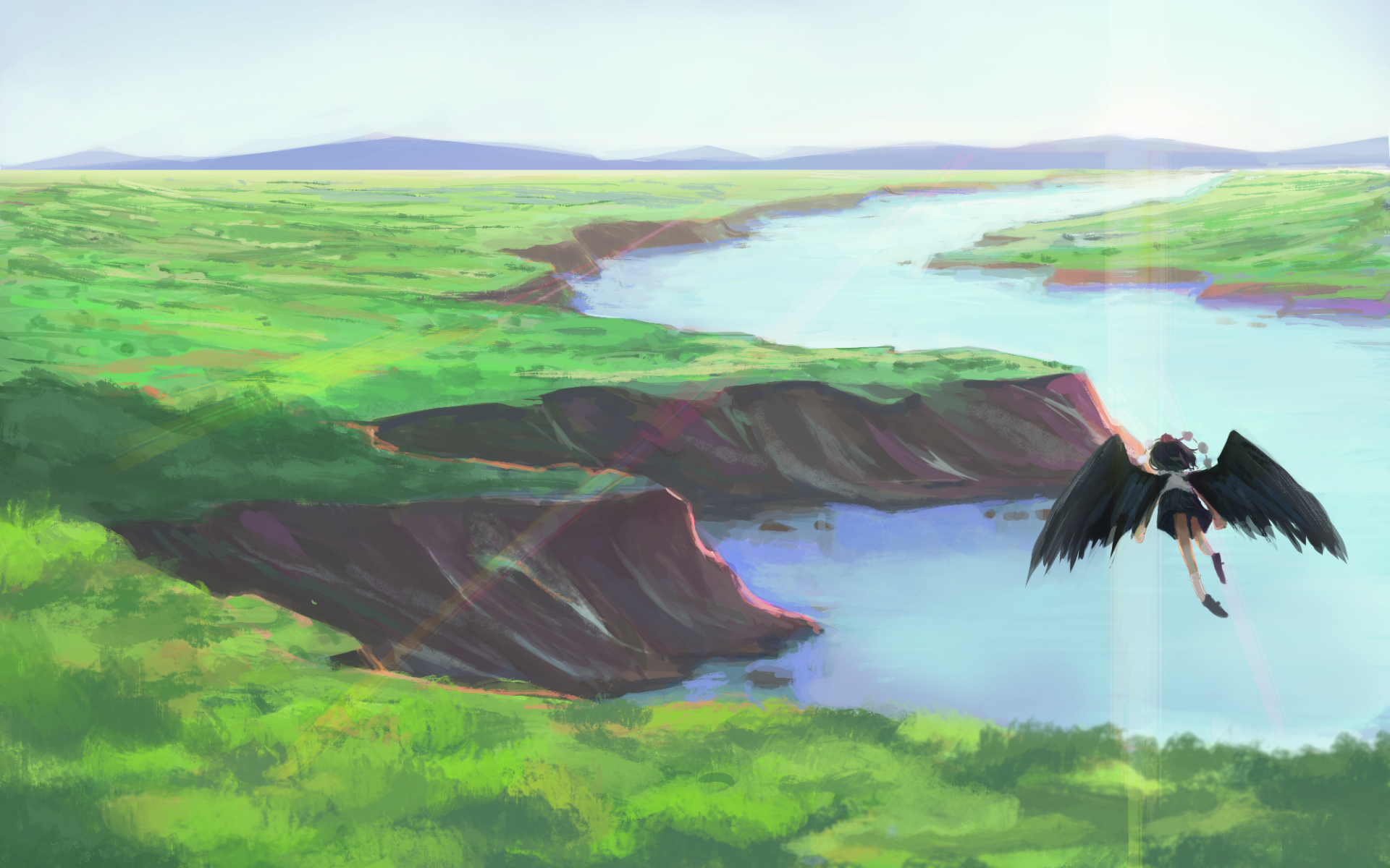 Aya Shameimaru Soars: HD Touhou Anime Landscape Wallpaper | 2000x1250 ...