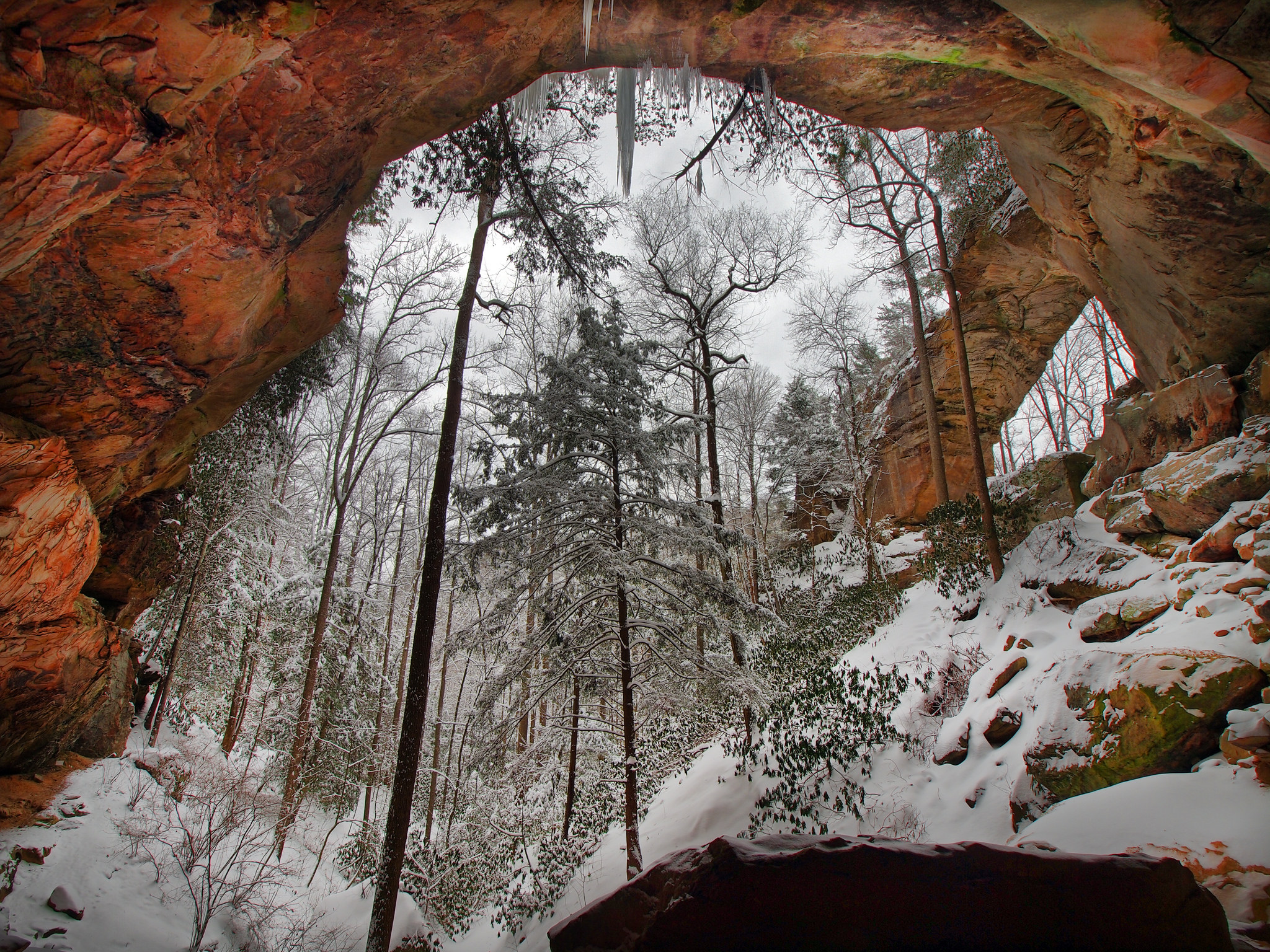 Cave in Winter Forest