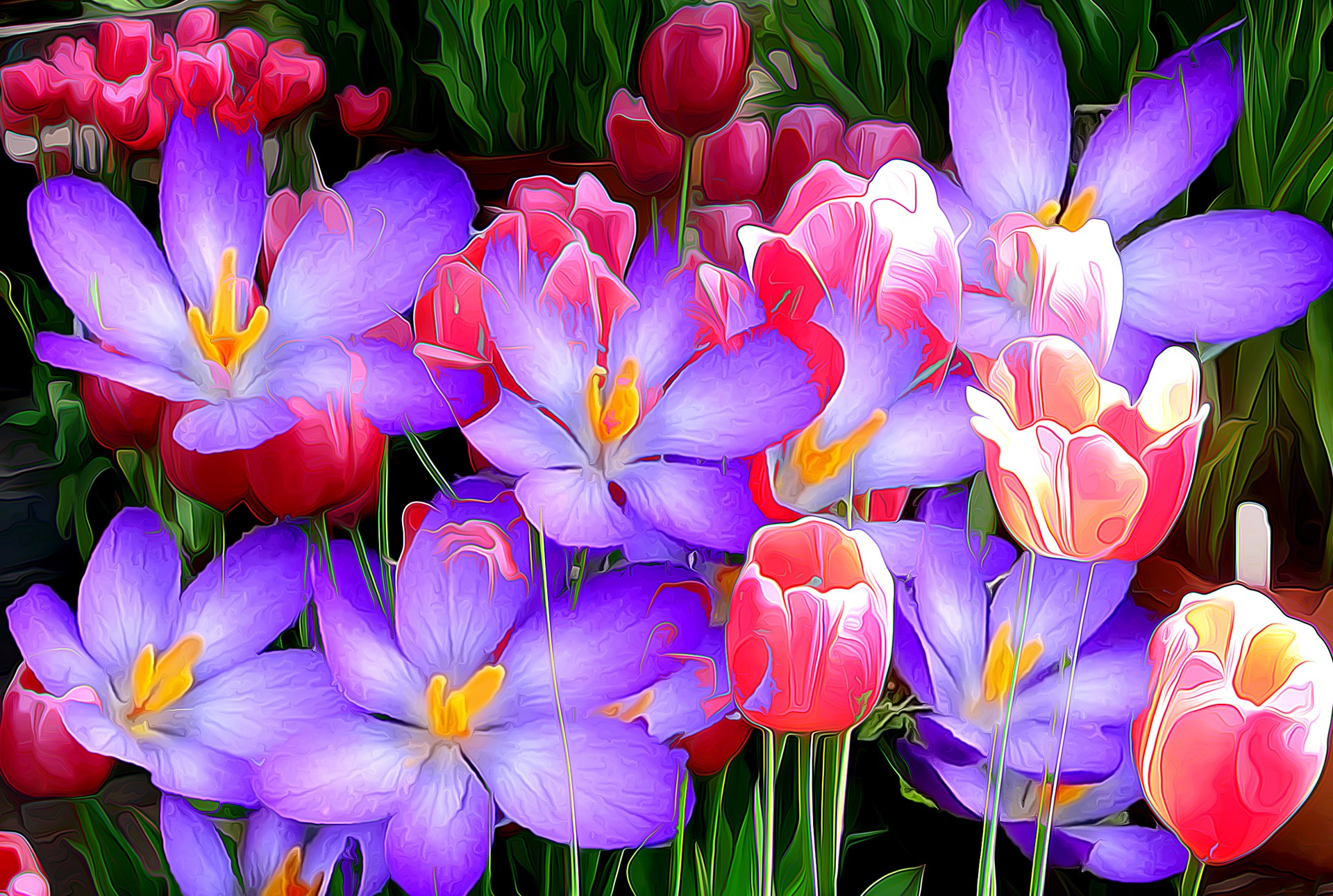 Download Purple Flower Pink Flower Tulip Crocus Painting Artistic ...