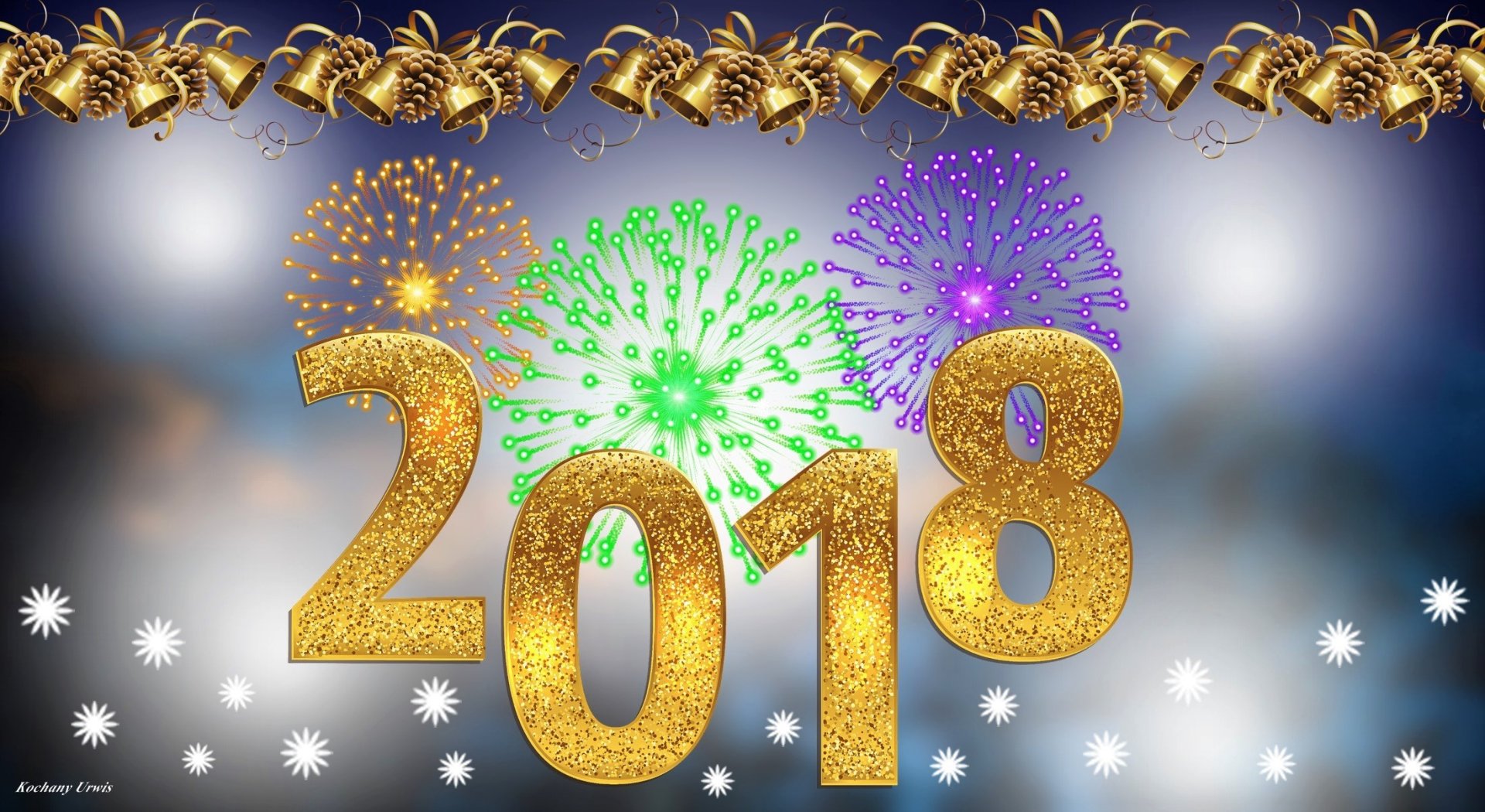 2018 New Year Celebration: Sparkling Bells and Fireworks HD Wallpaper ...