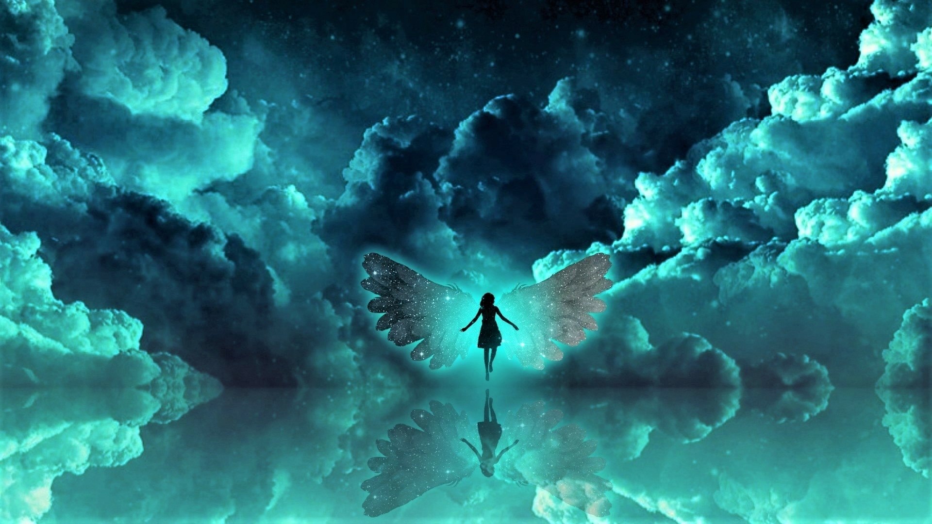 Ethereal Blue Anime Angel Wings in Cloud Reflection – Stunning HD ...