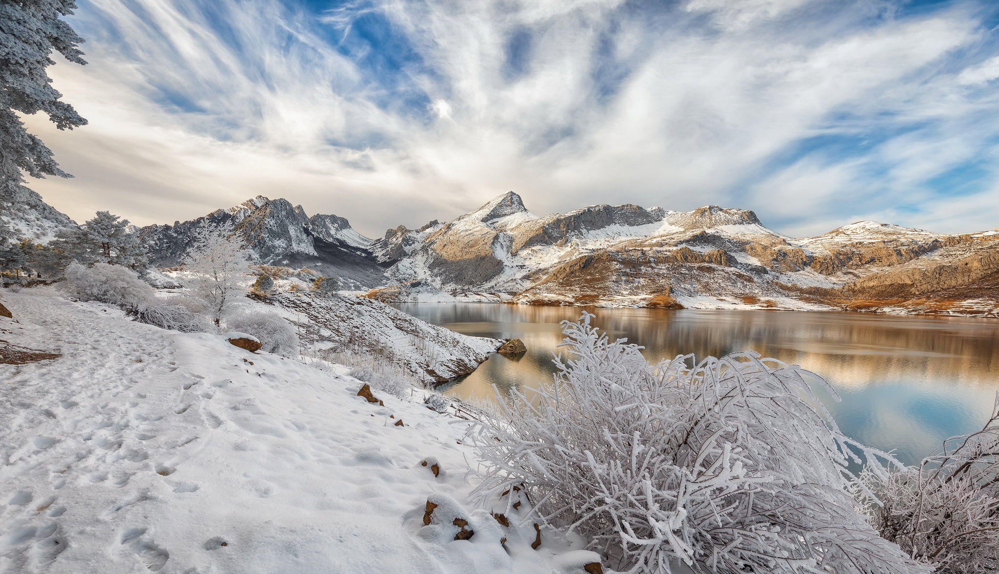 Download Snow Mountain Winter Nature Lake HD Wallpaper