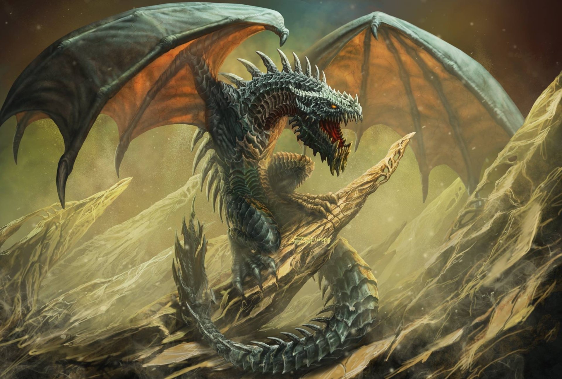 Epic Fantasy Dragon HD Wallpaper: Majestic Flame-Winged Beast in Mystic ...