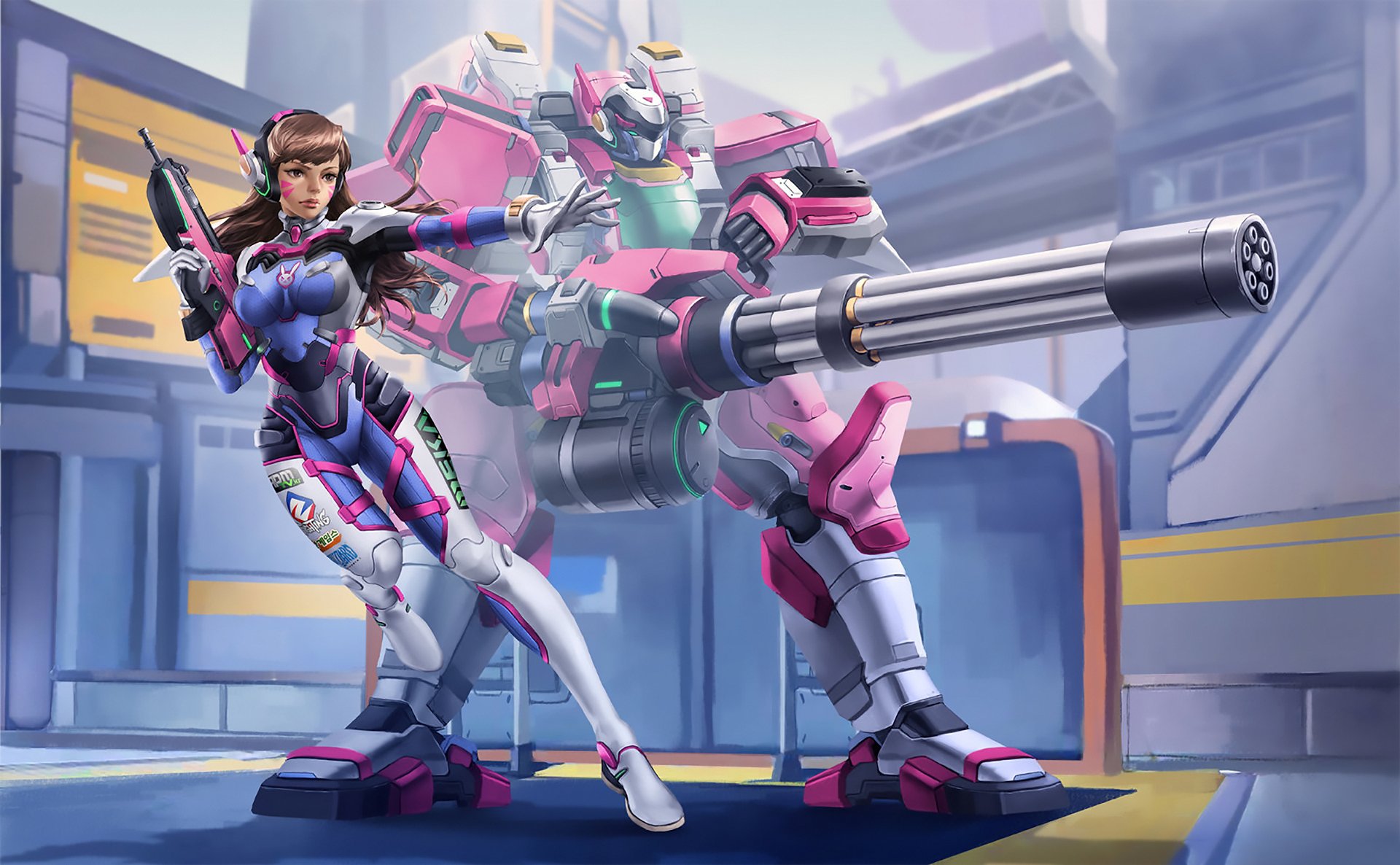 D.Va and Mech in Action – HD Overwatch Video Game Wallpaper by Agus SW