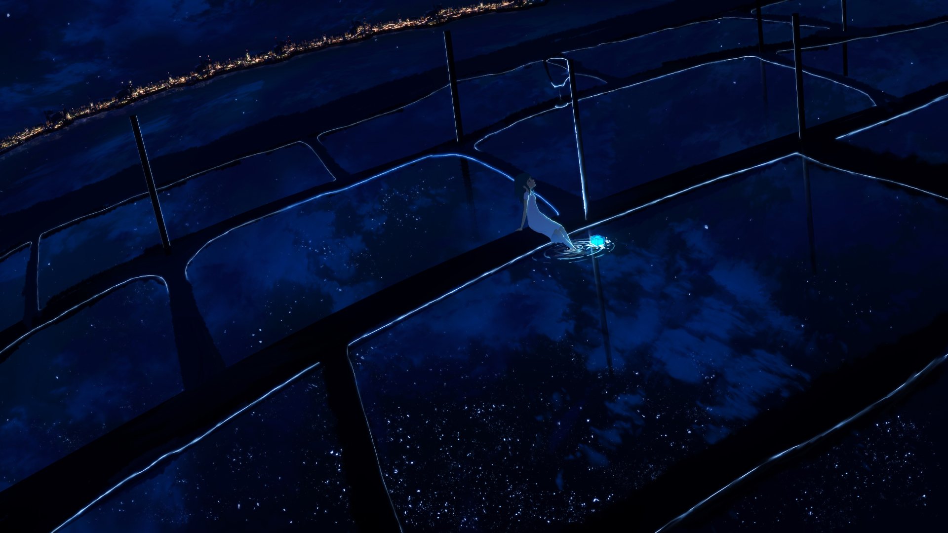 City Lights & Countryside Dreams: Anime Girl by the Water in HD by Y_Y