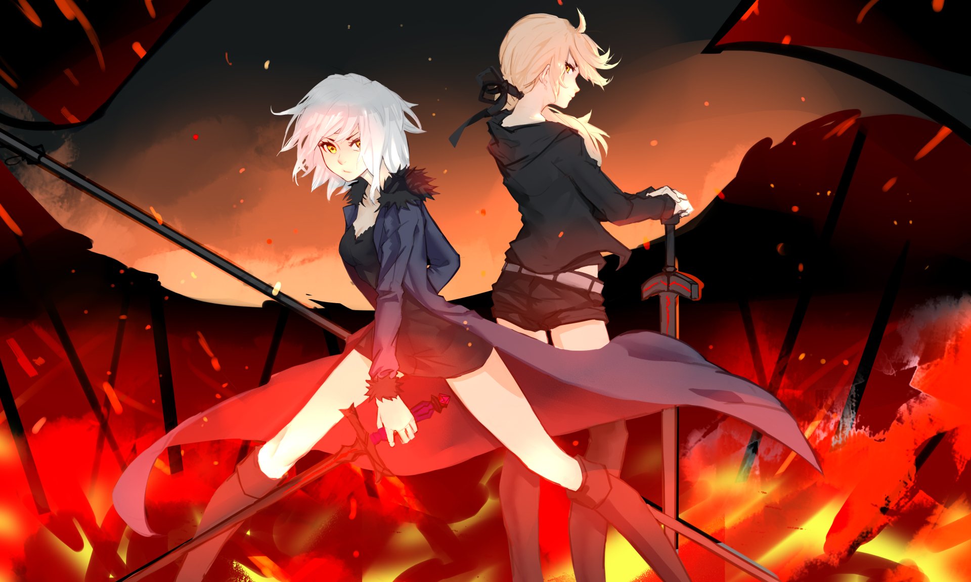 Download Yellow Eyes Blonde Ponytail White Hair Sword Artoria Pendragon Saber Alter Avenger ...