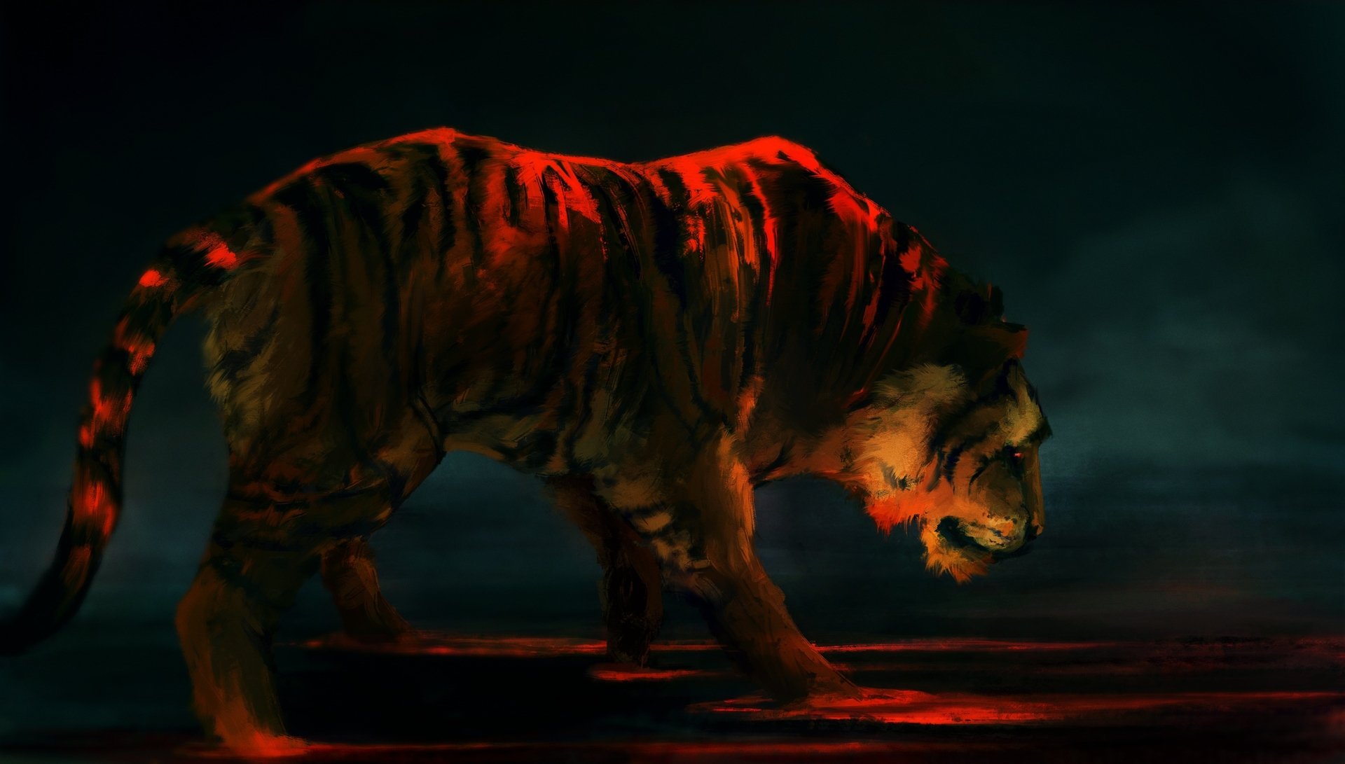 Mystic Tiger: HD Fantasy Wallpaper of a Fierce Night Stalker by Ketunleipaa