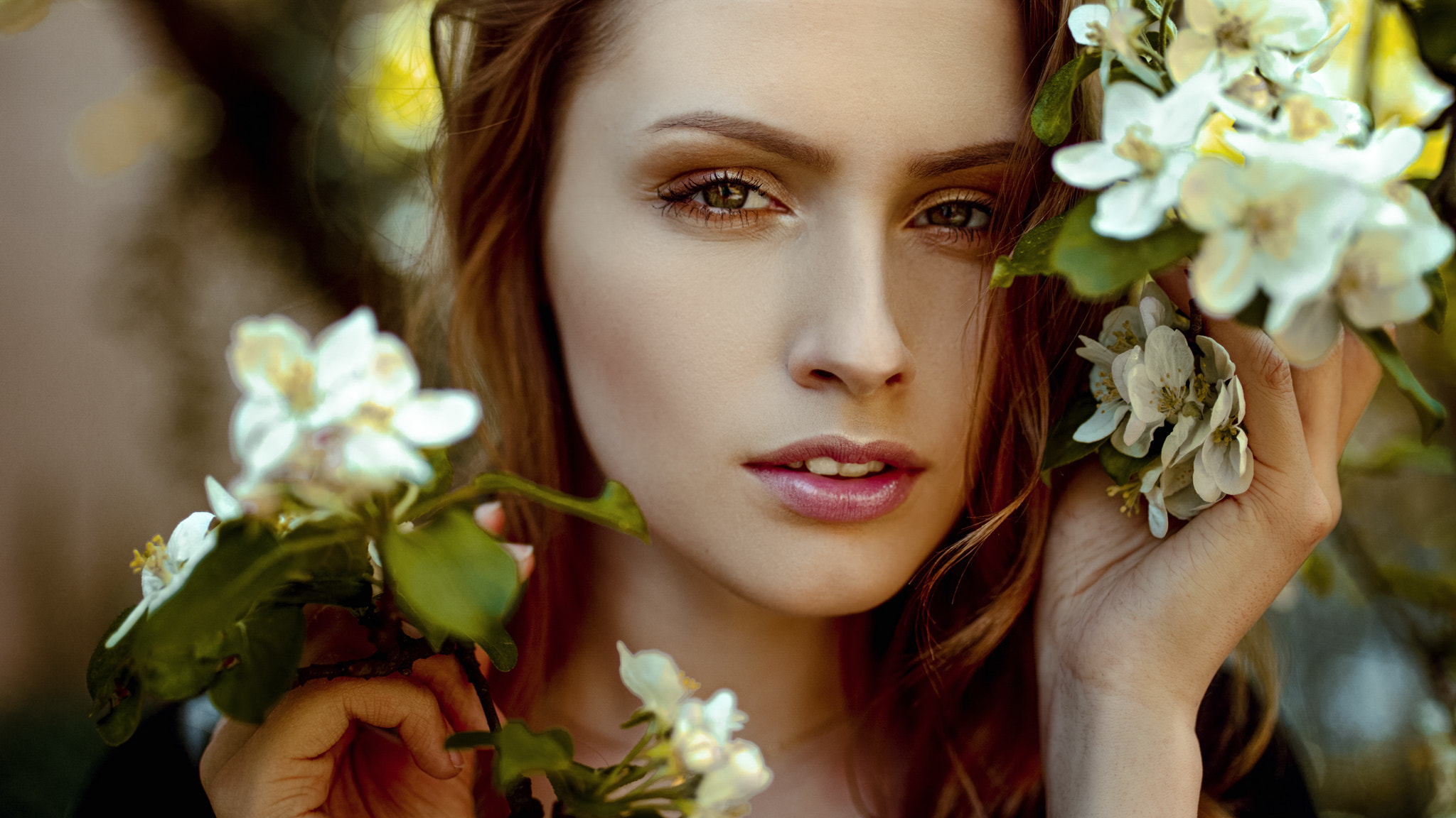 Radiant Blossom: HD Portrait of a Woman Model Amidst Spring Flowers by ...