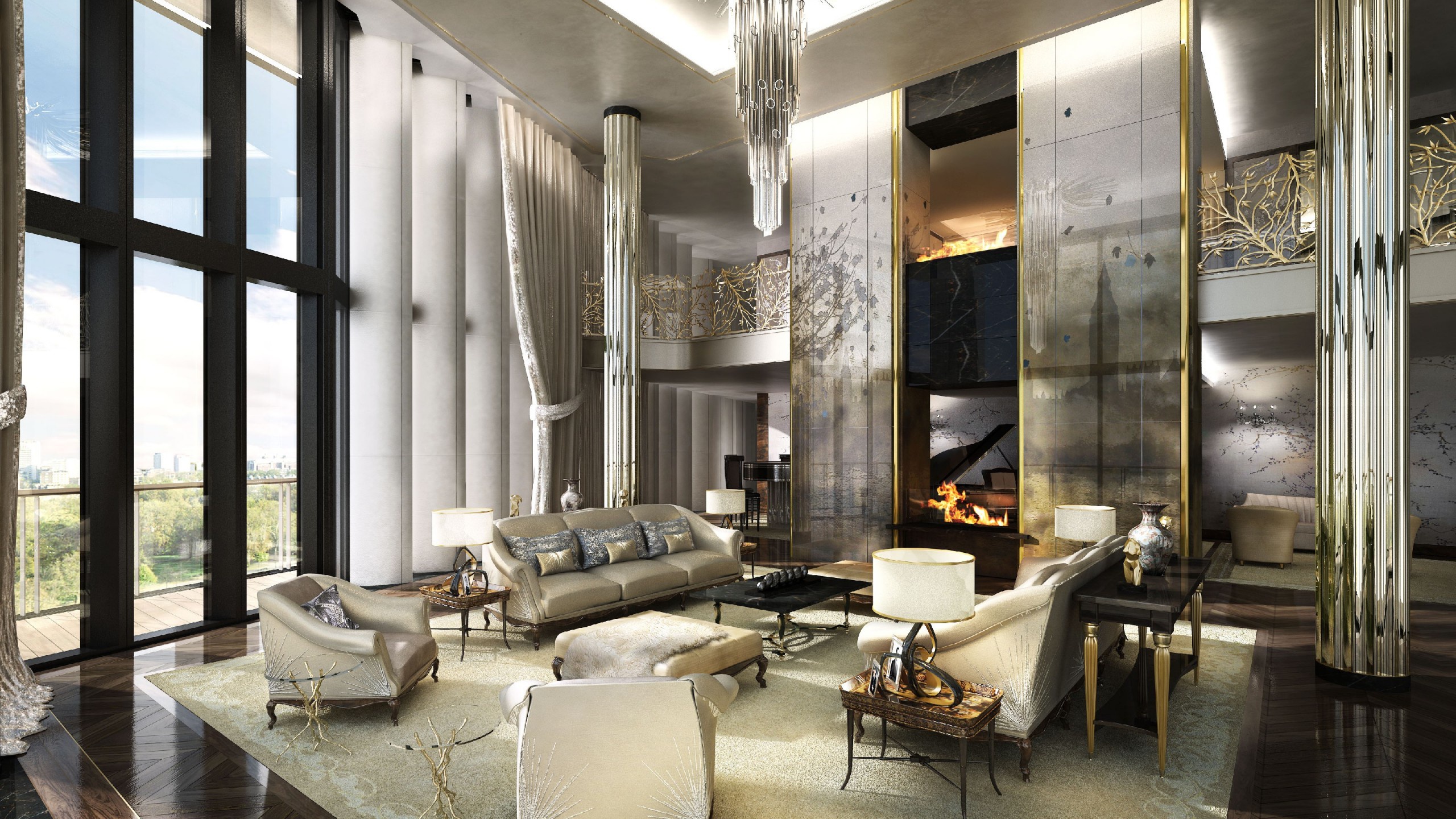 Download Fireplace Furniture Living Room Man Made Room HD Wallpaper