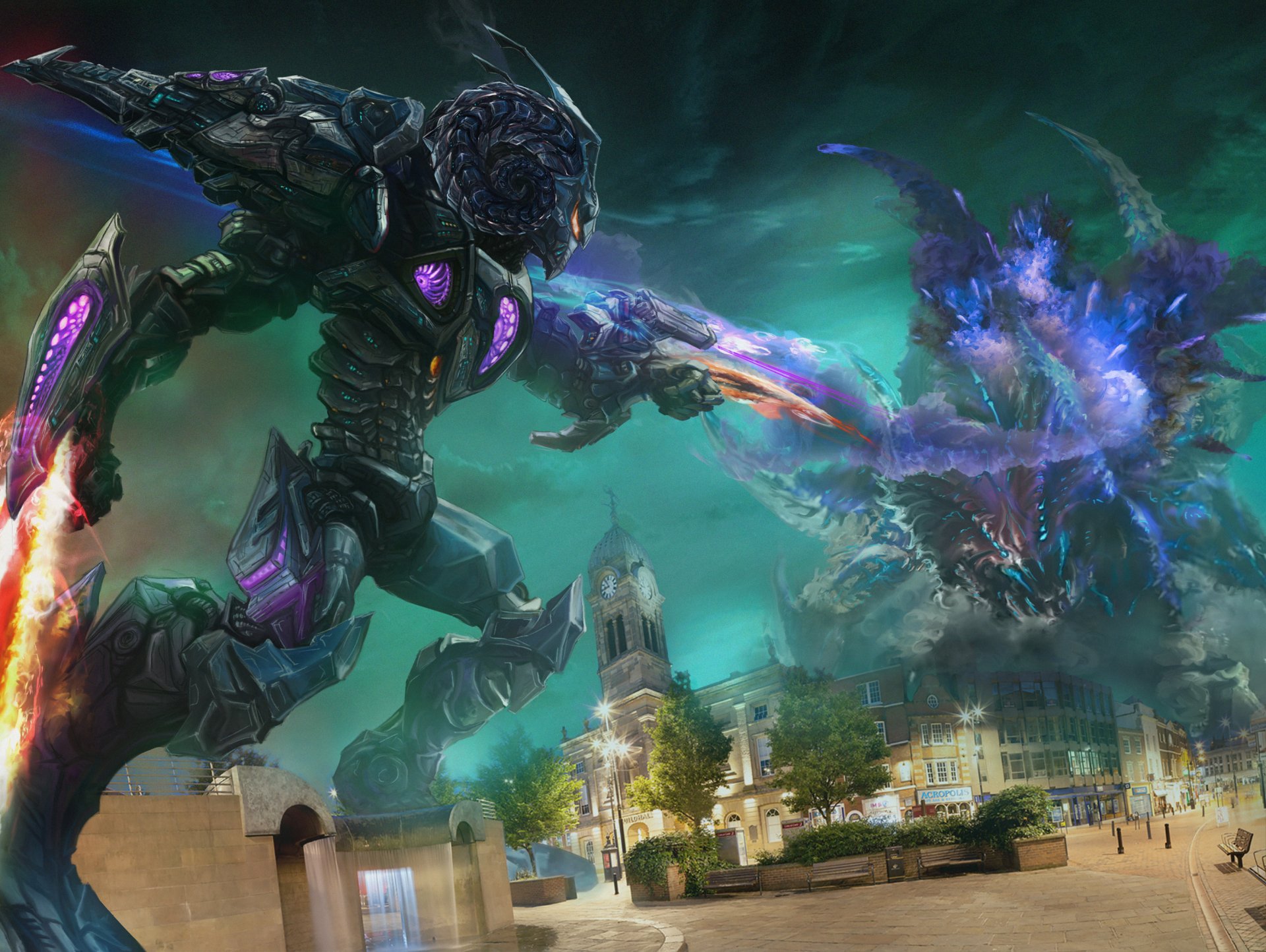 Alien Warrior Clash: Epic Sci-Fi Battle HD Wallpaper by Iosif Ioan Chezan