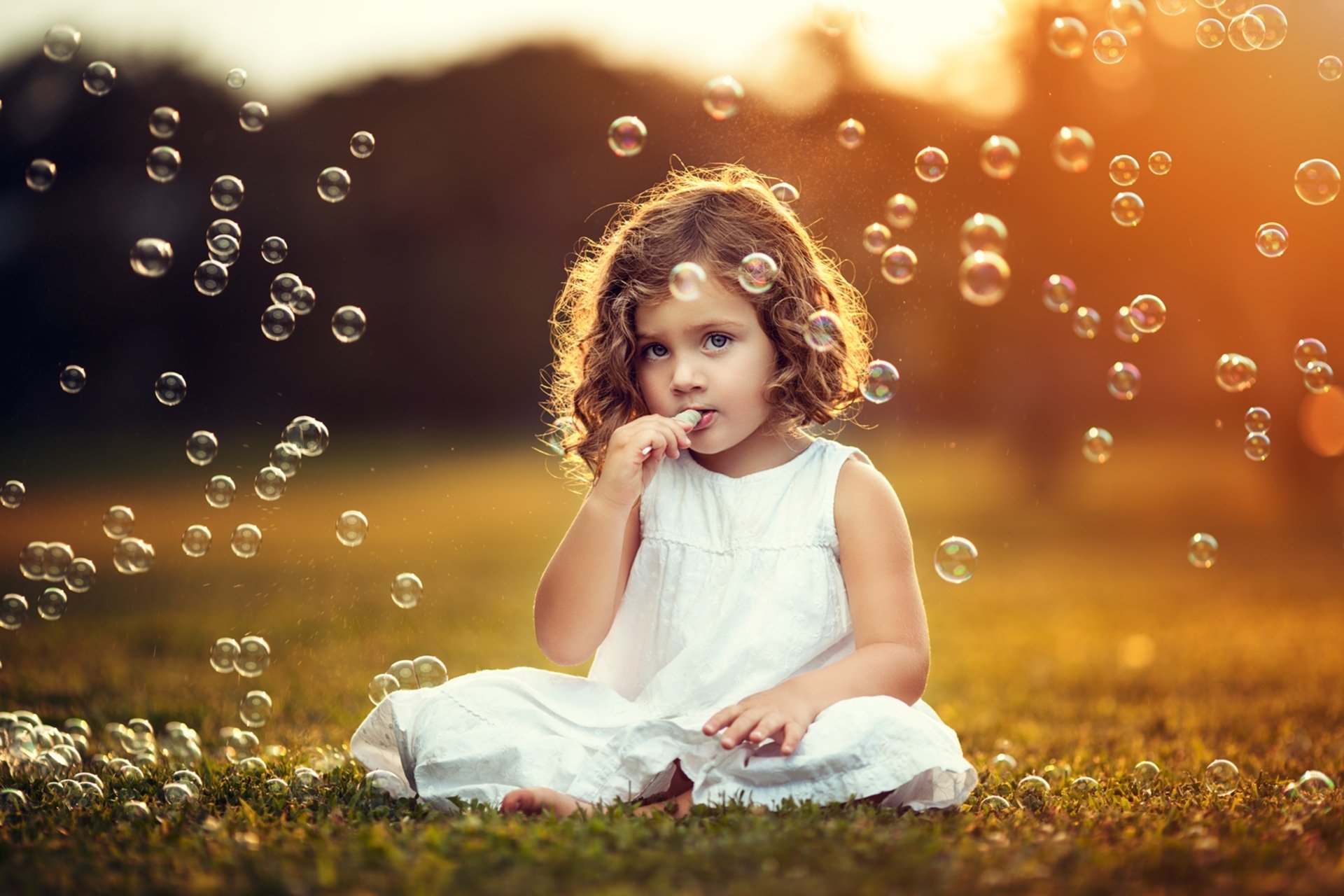 Download White Dress Depth Of Field Bubble Brunette Little Girl ...