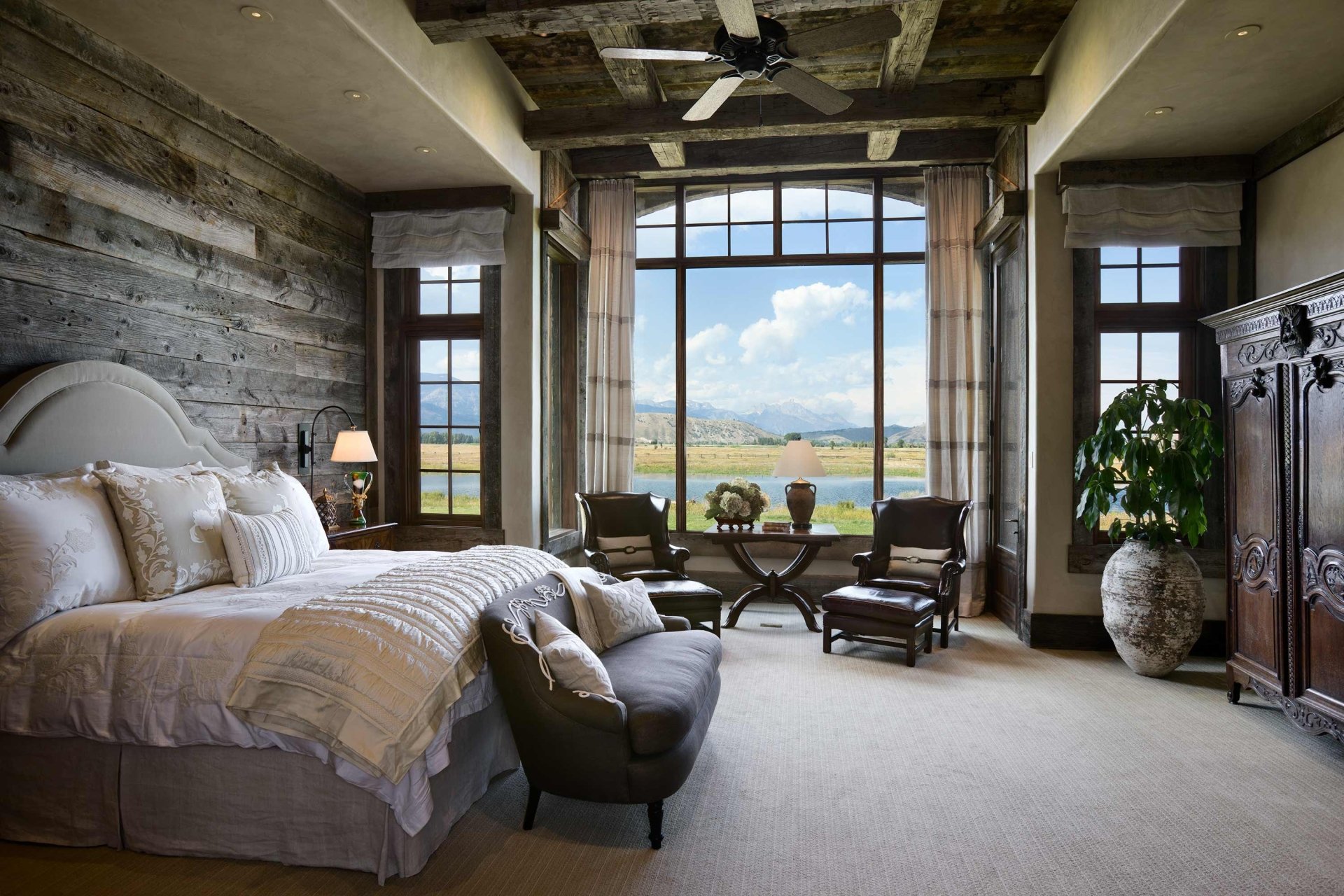 Wallpaper Country Bedroom With Large Windows