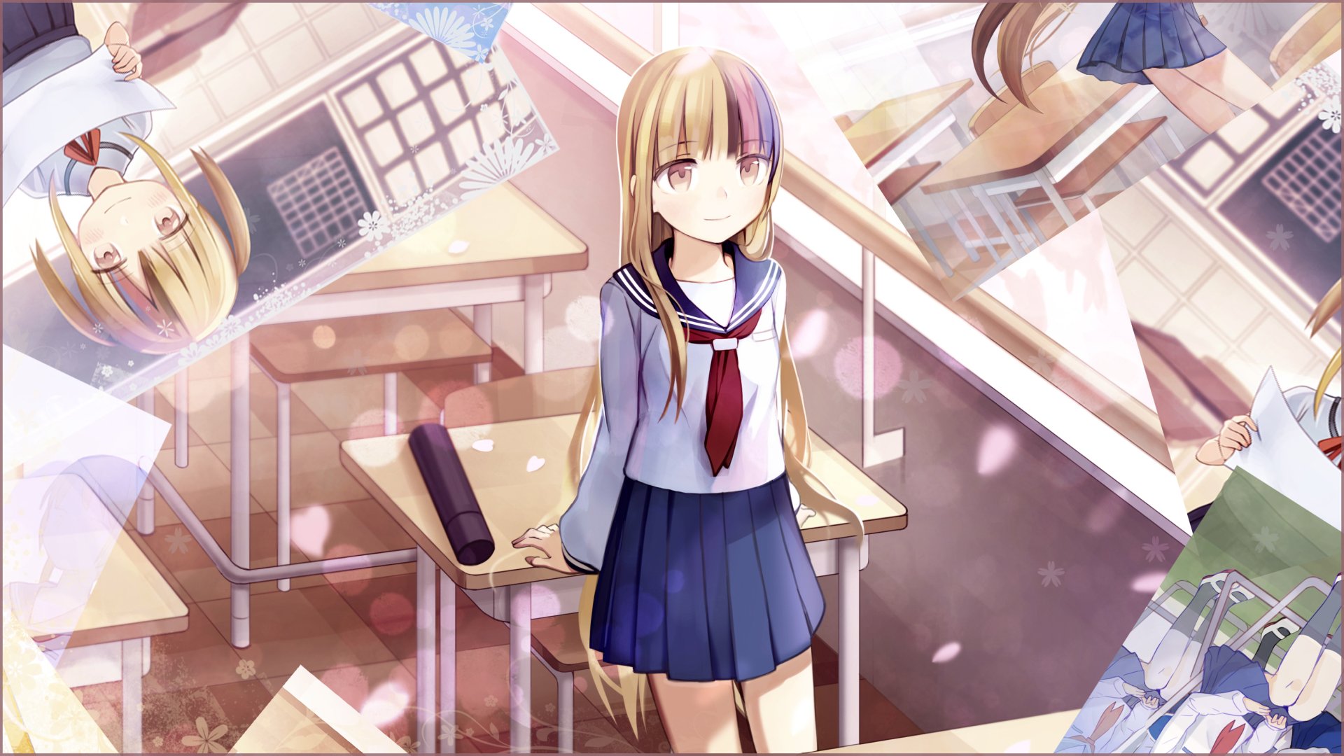 Galaco Vocaloid Anime HD Wallpaper - Dreamy Classroom Scene by (kenji)