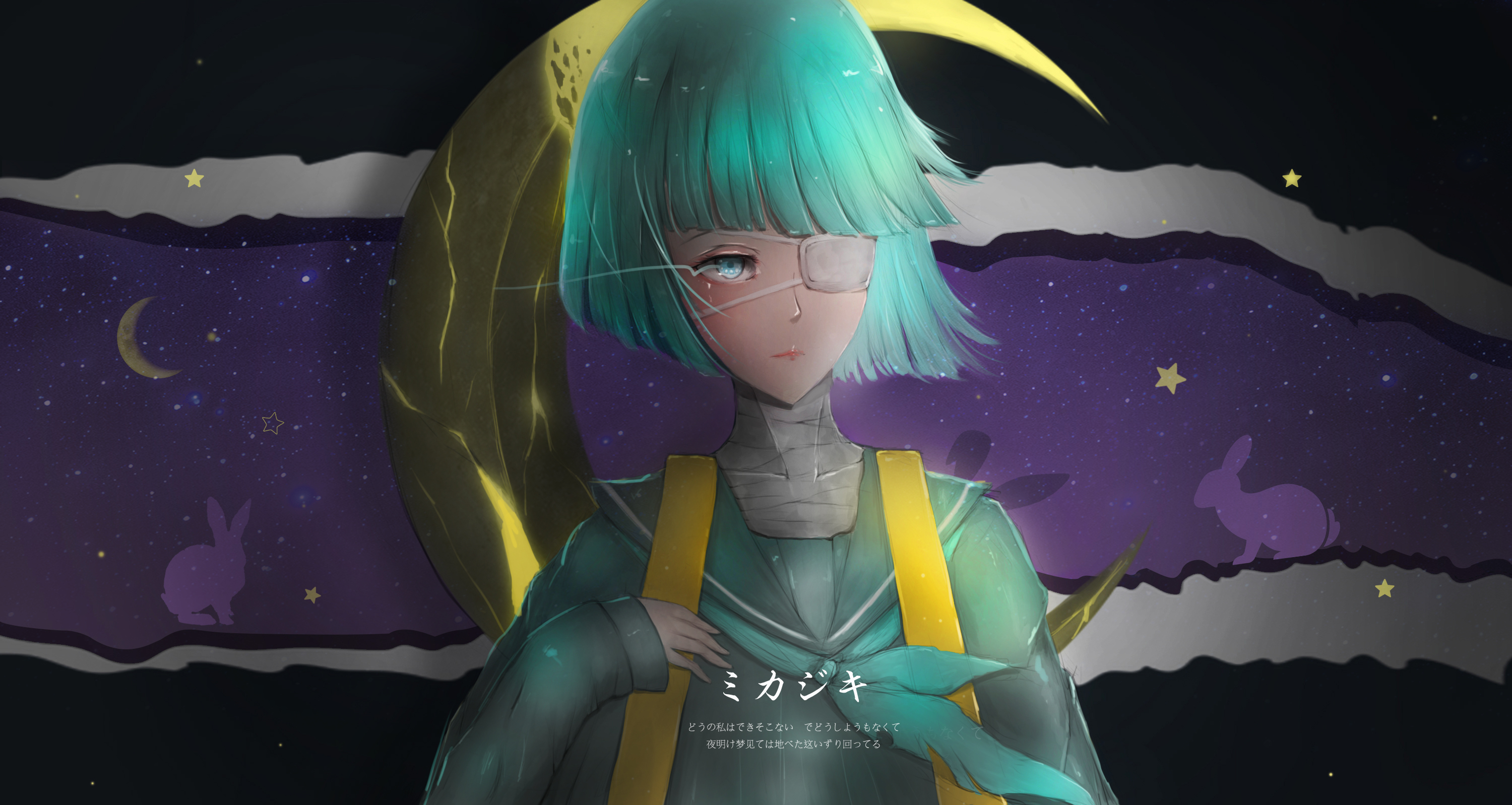 Download Green Eyes Green Hair Eye Patch Rabbit Moon Anime Original HD ...