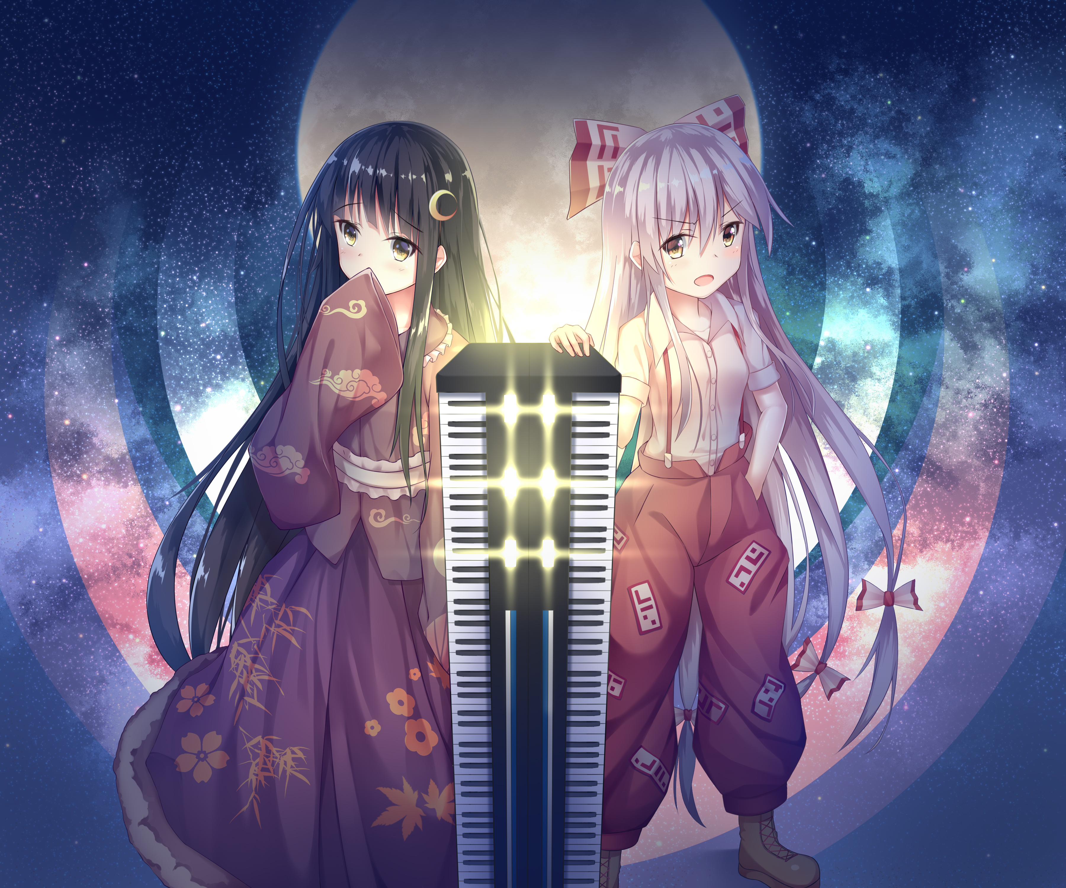 Download Kaguya Houraisan Fujiwara No Mokou Anime Touhou HD Wallpaper by 笼目