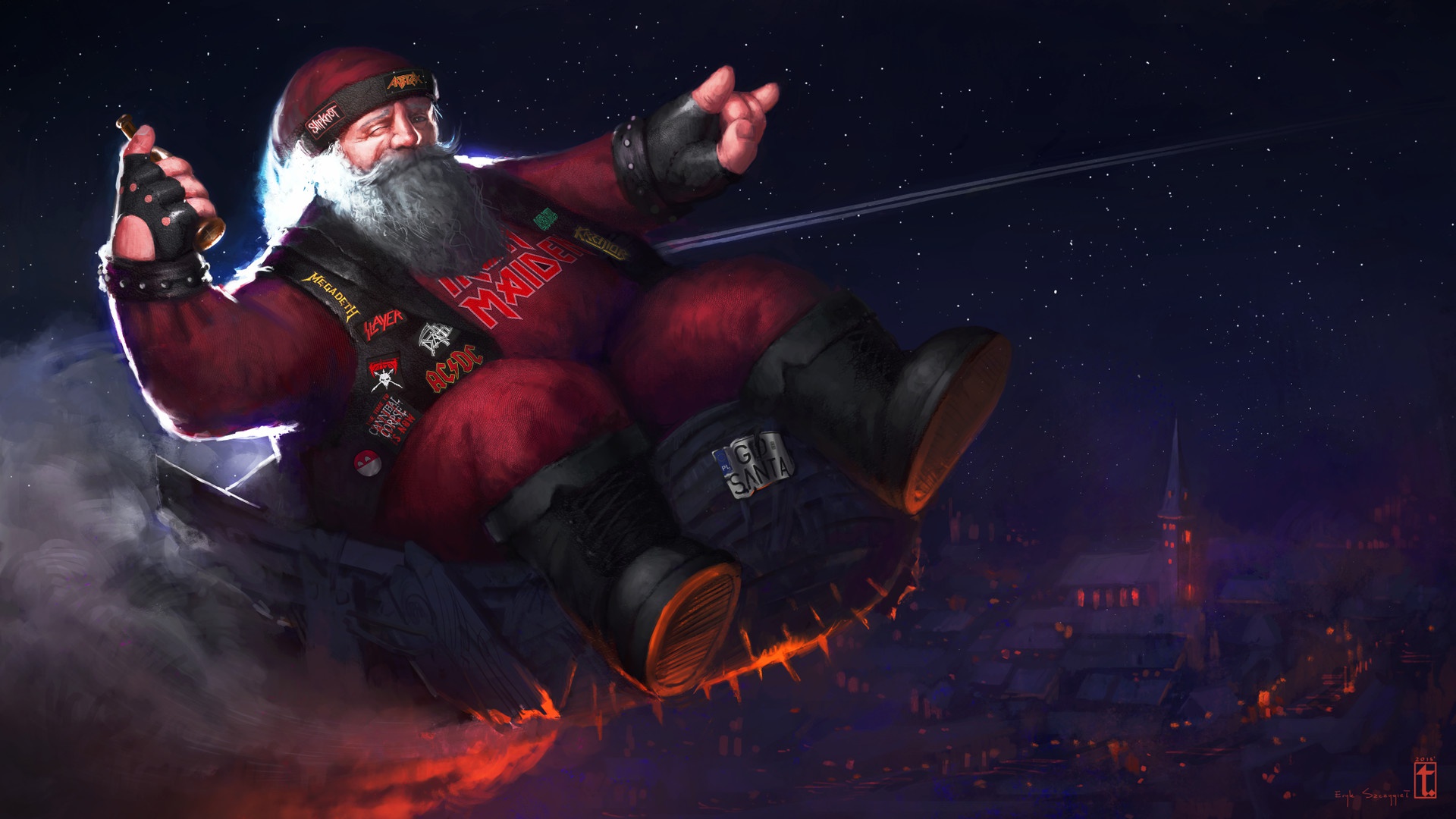 Download Night Santa Holiday Christmas HD Wallpaper