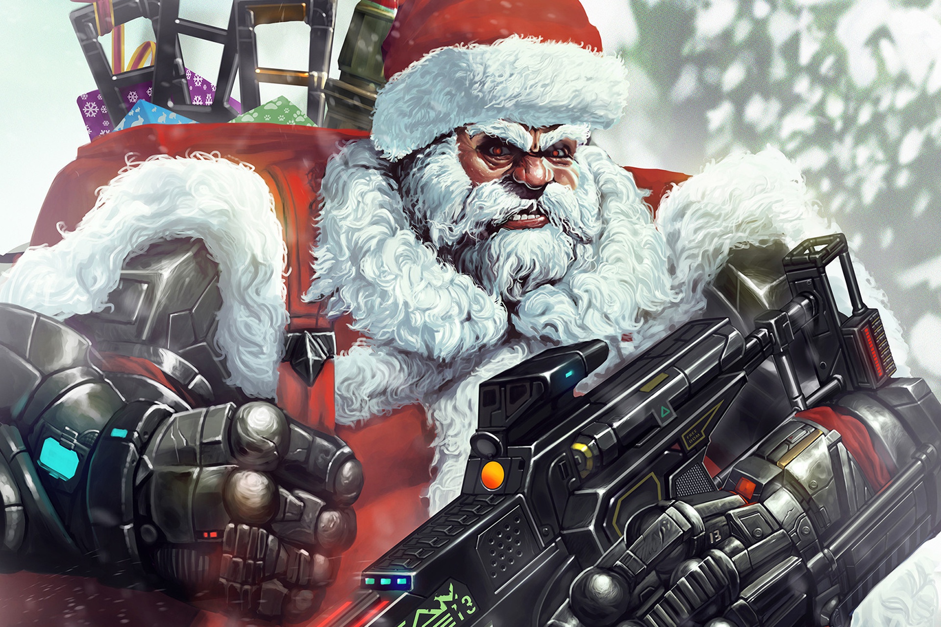 Download Beard Weapon Cyborg Santa Holiday Christmas HD Wallpaper