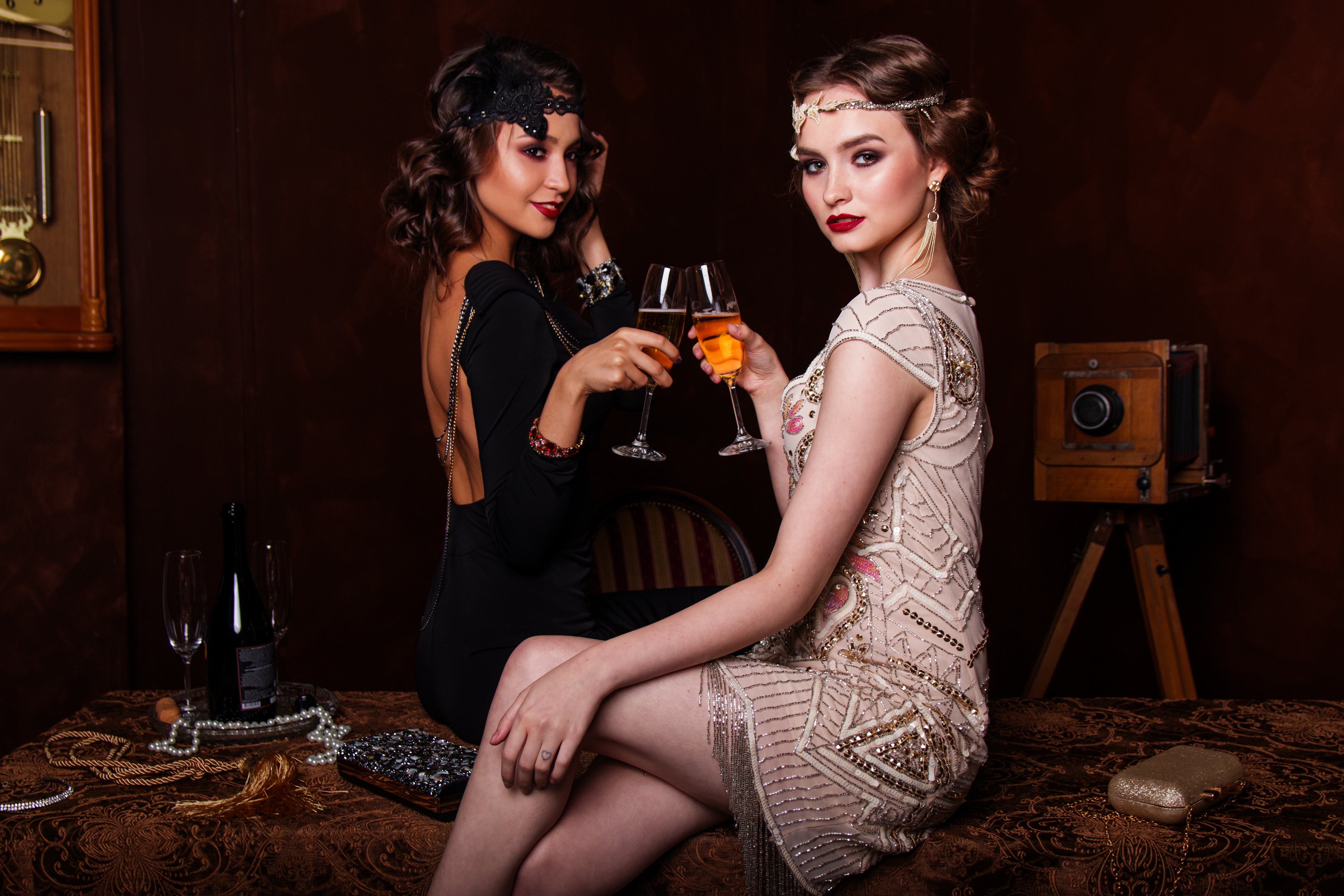 Elegant Brunette & Blonde Models Toasting Champagne in 4K Ultra HD Glamour