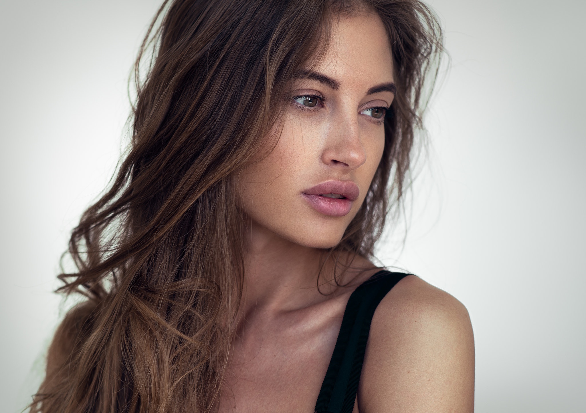 Download Long Hair Brunette Face Woman Model HD Wallpaper by Andrey Firsov