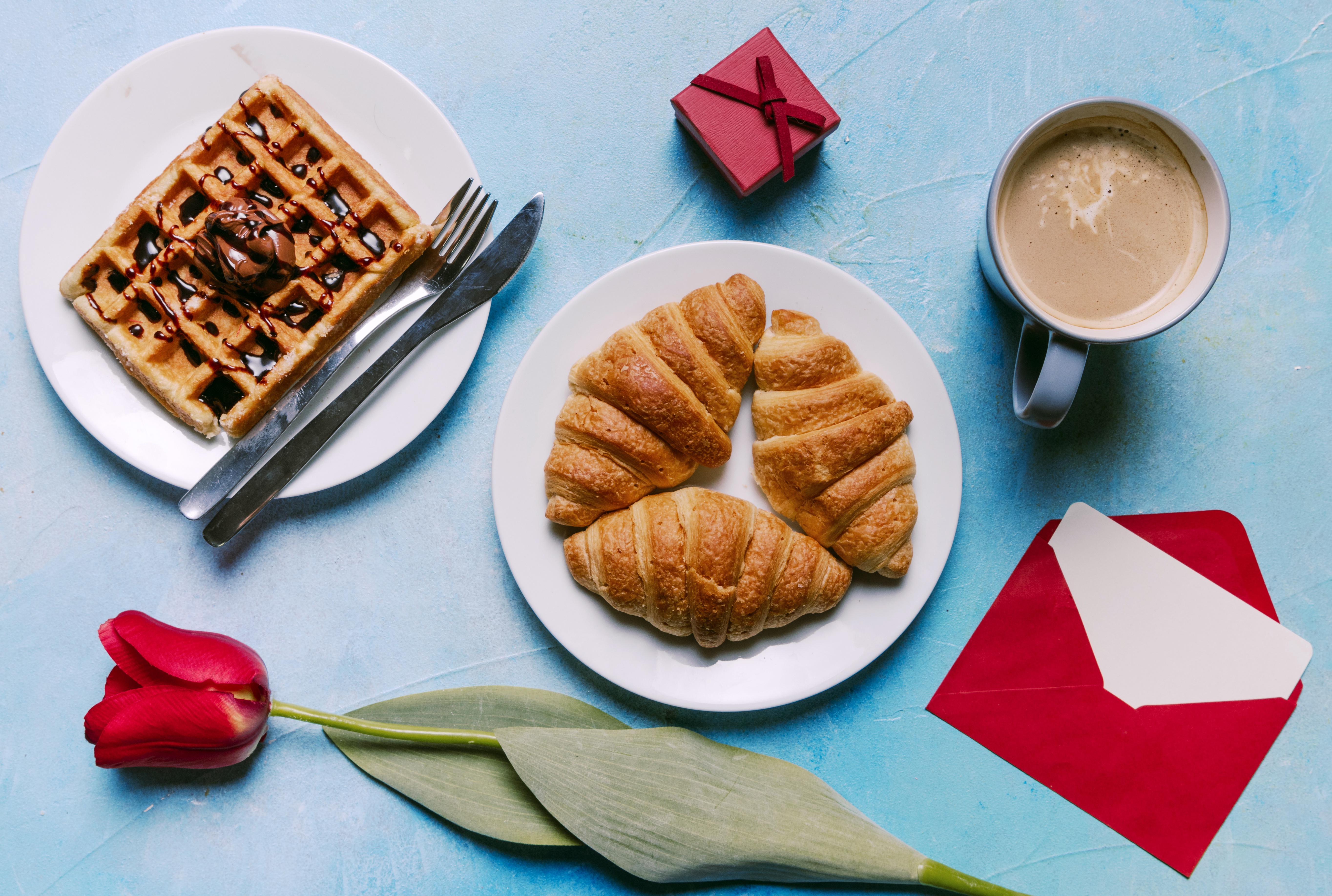 Download Waffle Tulip Coffee Croissant Still Life Food Breakfast 4k ...