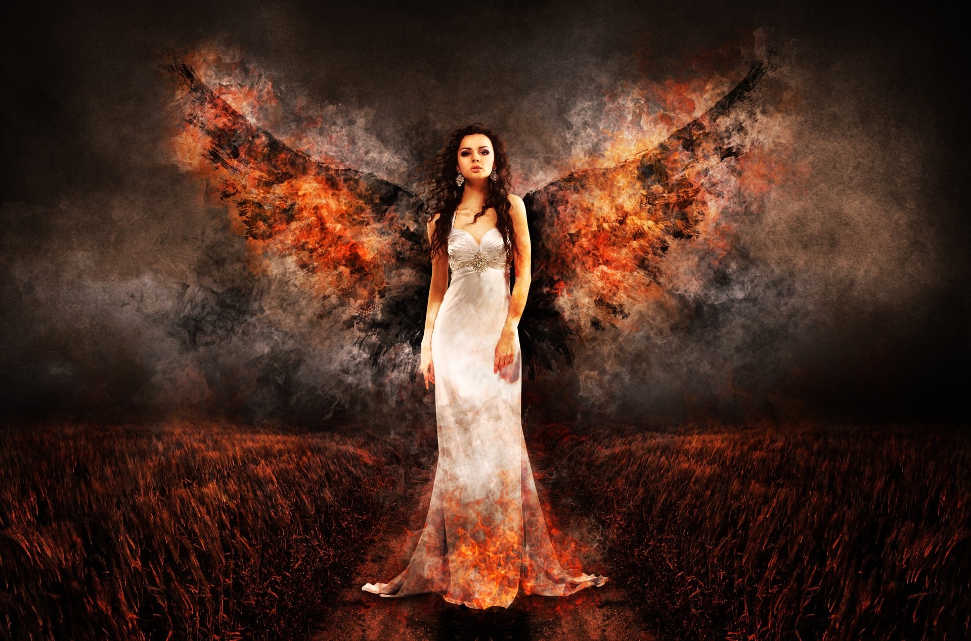 Download Fire Wings Fantasy Angel HD Wallpaper
