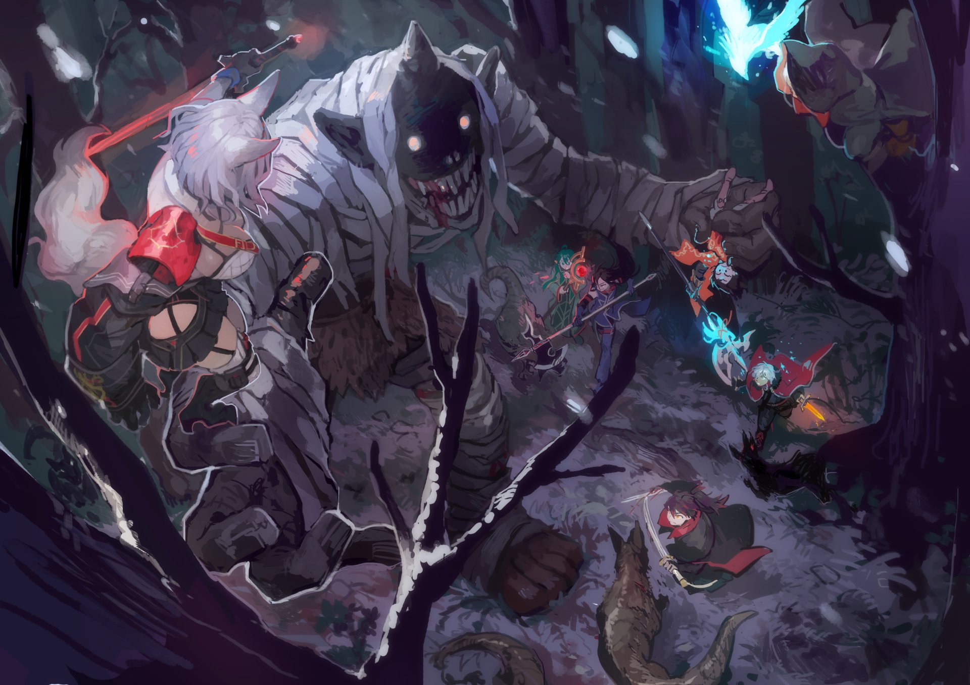 Epic Anime Battle: Monster vs. Warrior HD Wallpaper