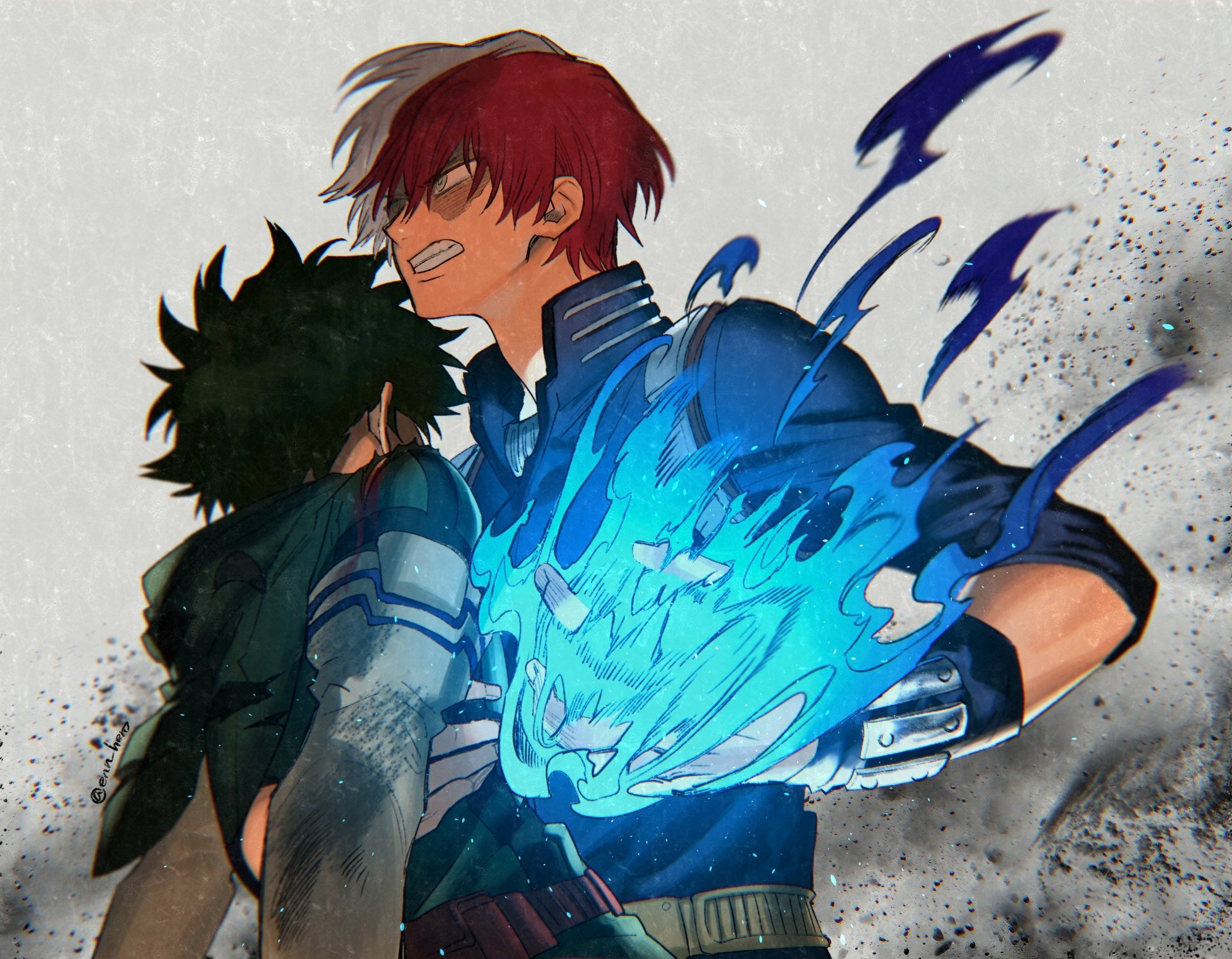 Epic My Hero Academia HD Wallpaper: Shoto Todoroki & Izuku Midoriya ...